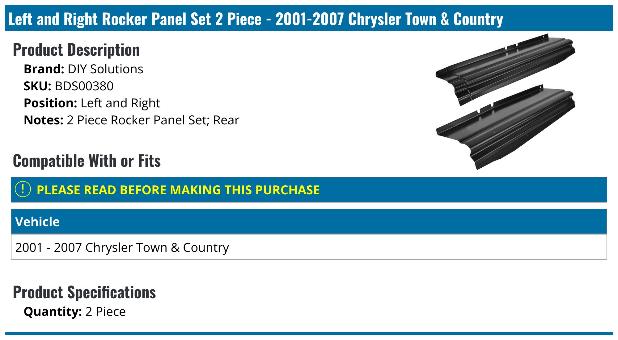 2001-2007 Chrysler Town & Country Rocker Panel - DIY Solutions BDS00380 ...