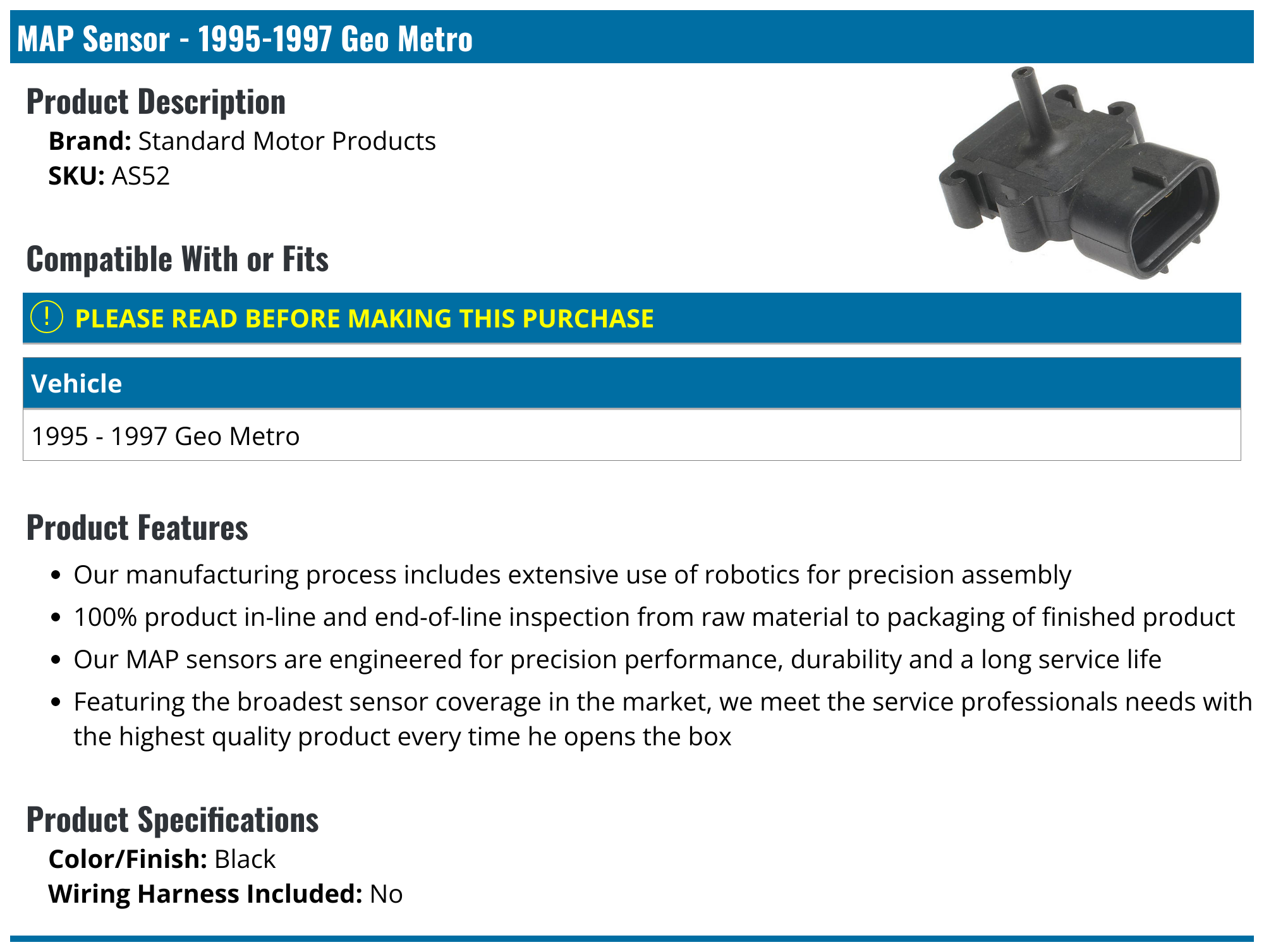 1995-1997 Geo Metro MAP Sensor - Standard Motor Products AS52 ...