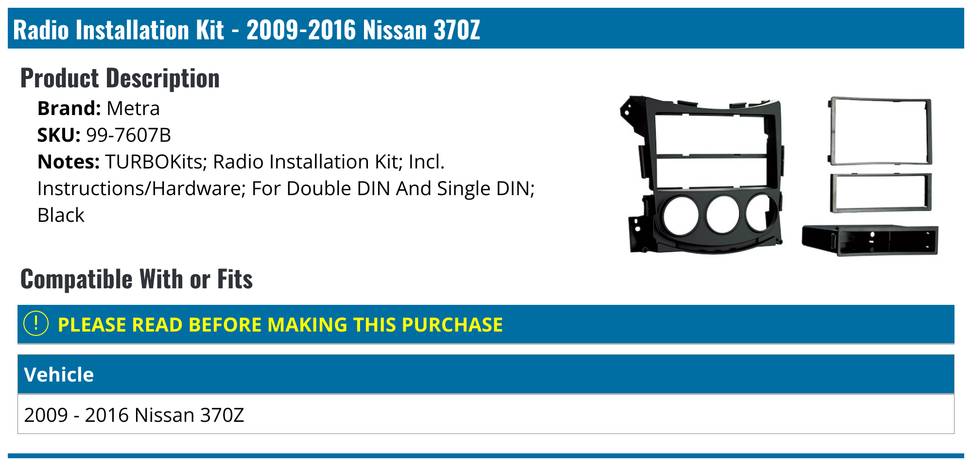 2009-2016 Nissan 370Z Radio Installation Kit - Metra 99-7607B ...