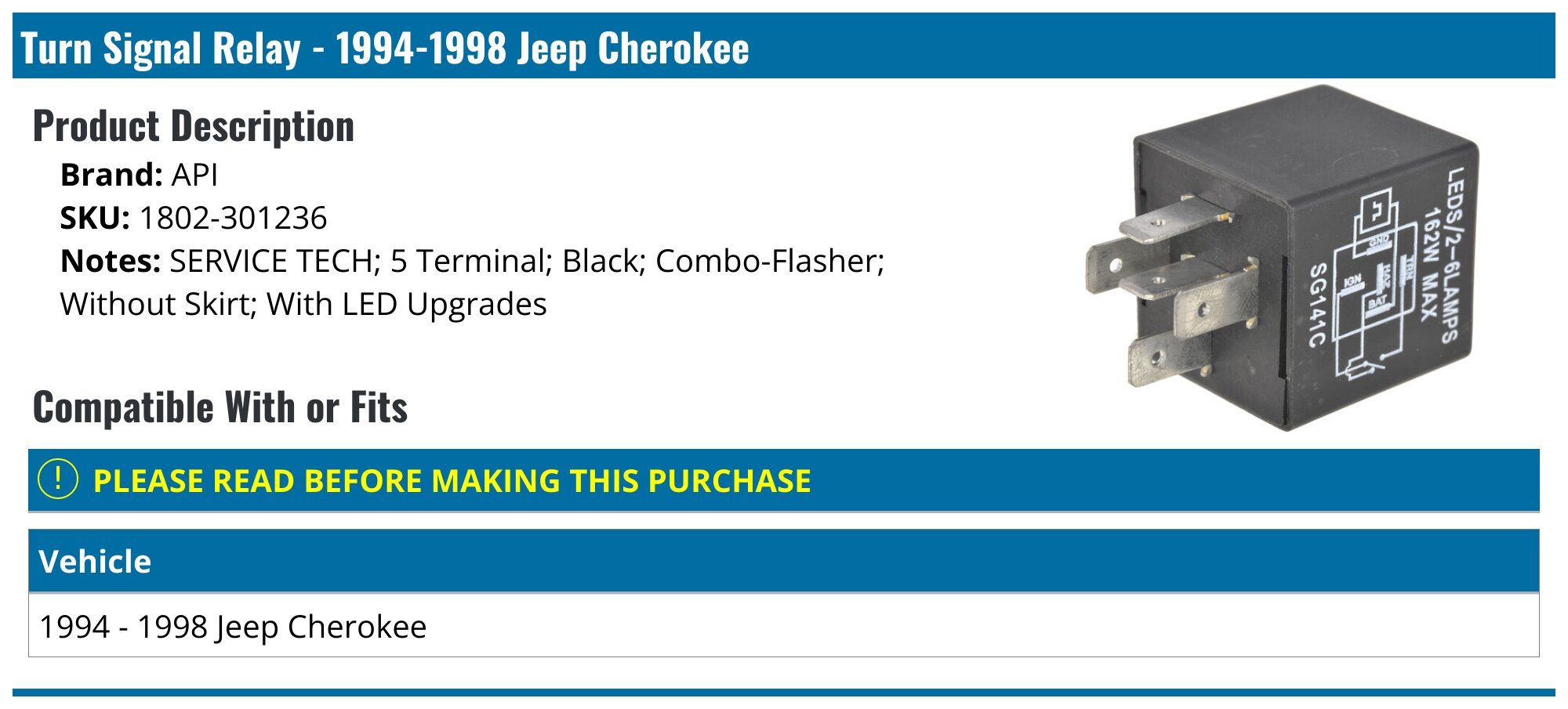 1994-1998 Jeep Cherokee Turn Signal Relay - API 2234-07825862 ...