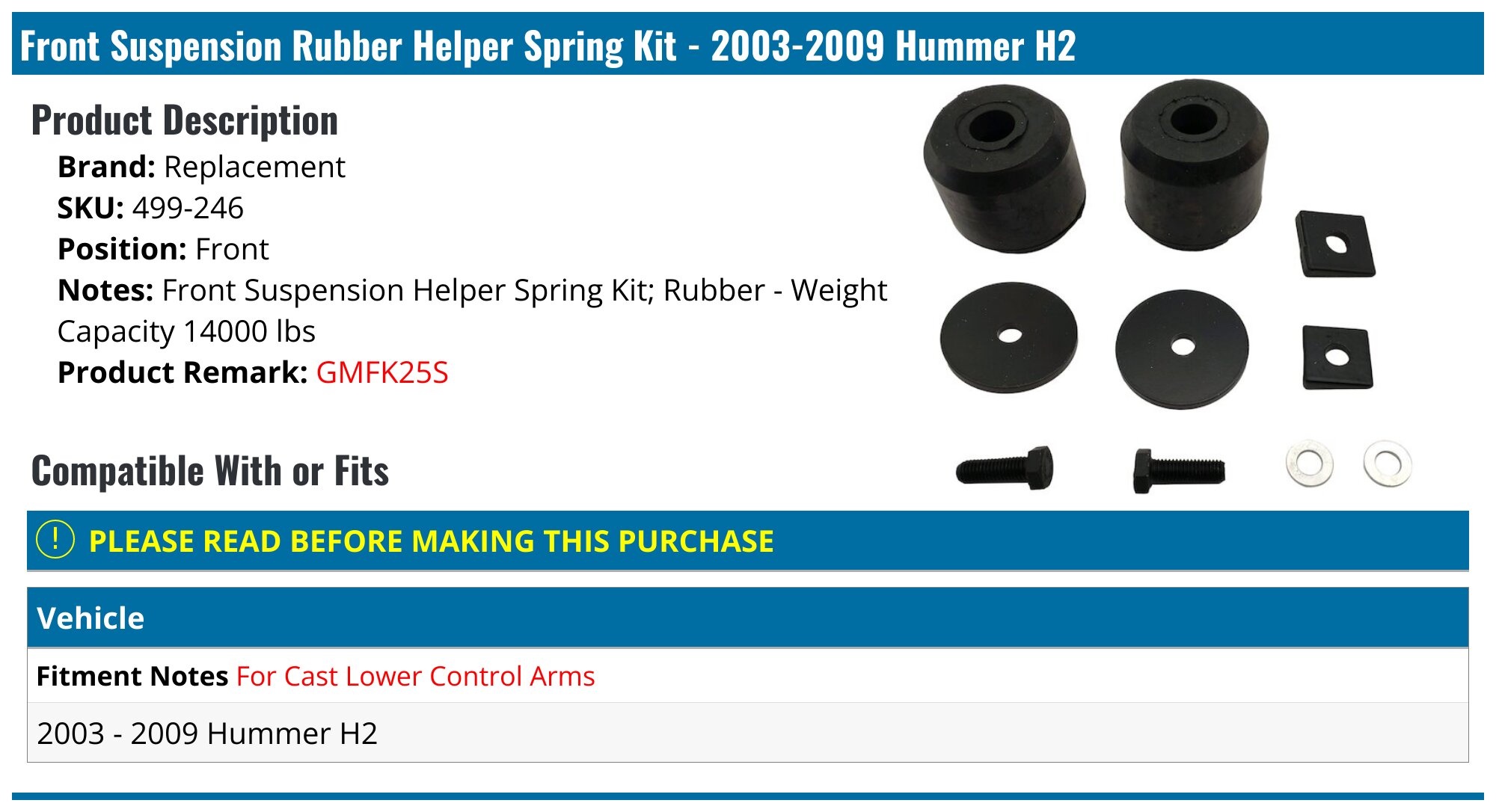 2003-2009 Hummer H2 Air Spring - Replacement 499-246 - Front ...