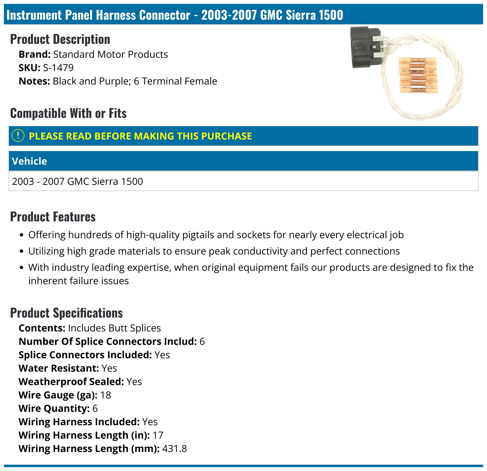 2003-2007 GMC Sierra 1500 Instrument Panel Harness Connector - Standard ...