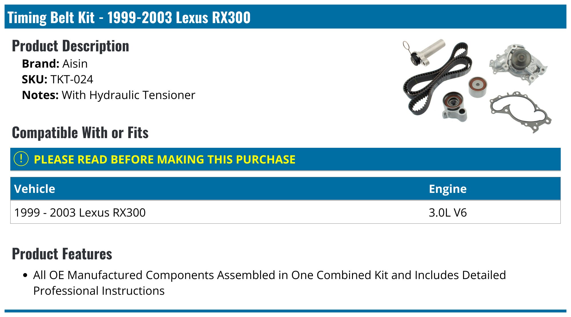 1999-2003 Lexus RX300 Timing Belt - Aisin TKT-024 - PartsGeek.com
