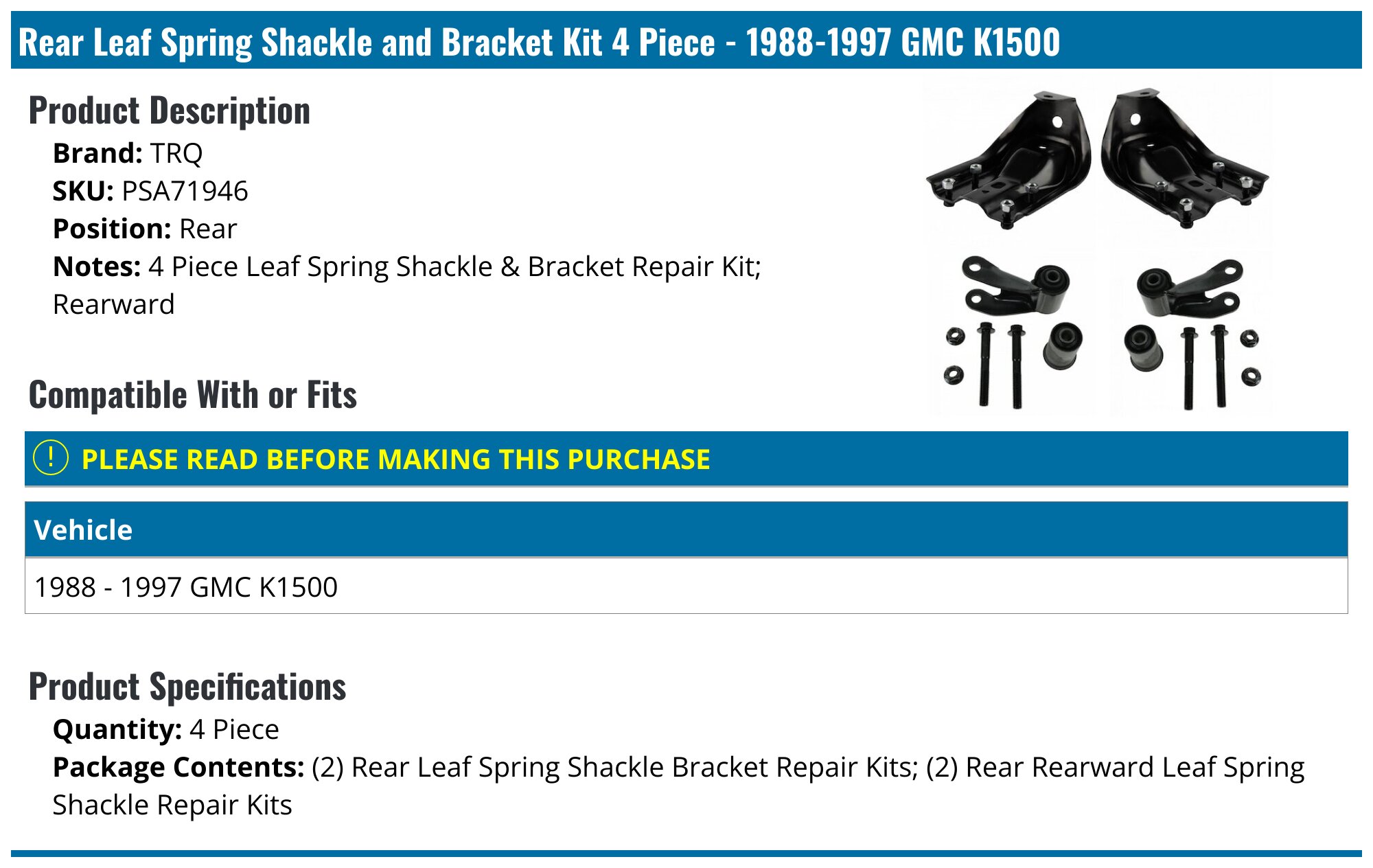 1988-1999 GMC K1500 Leaf Spring Shackle - TRQ PSA71946 - Rear ...