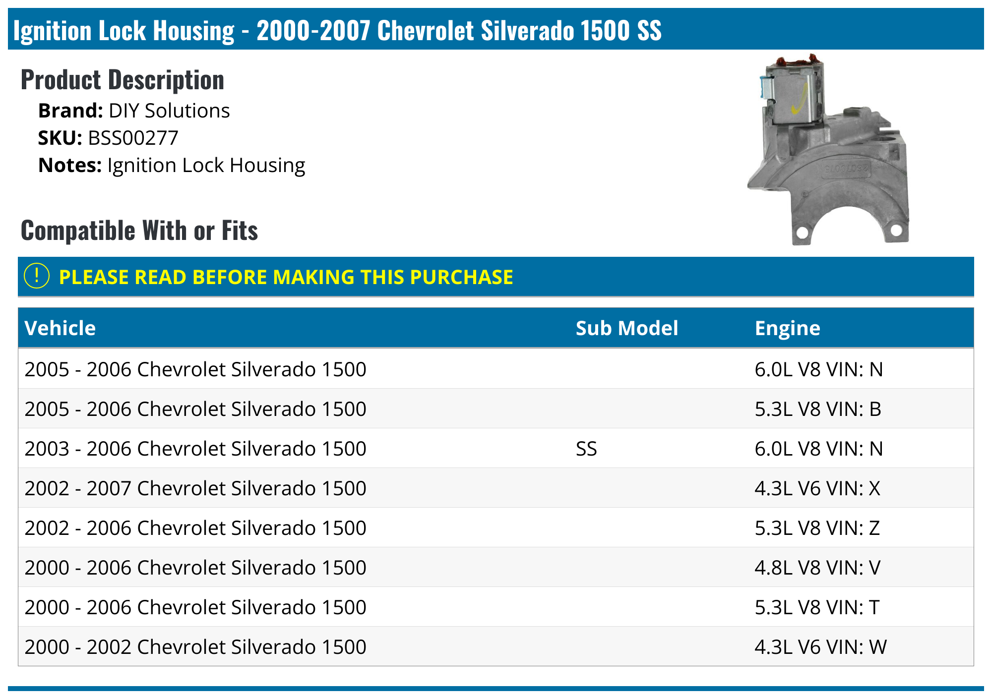 2000-2007 Chevrolet Silverado 1500 Ignition Lock Housing - DIY ...