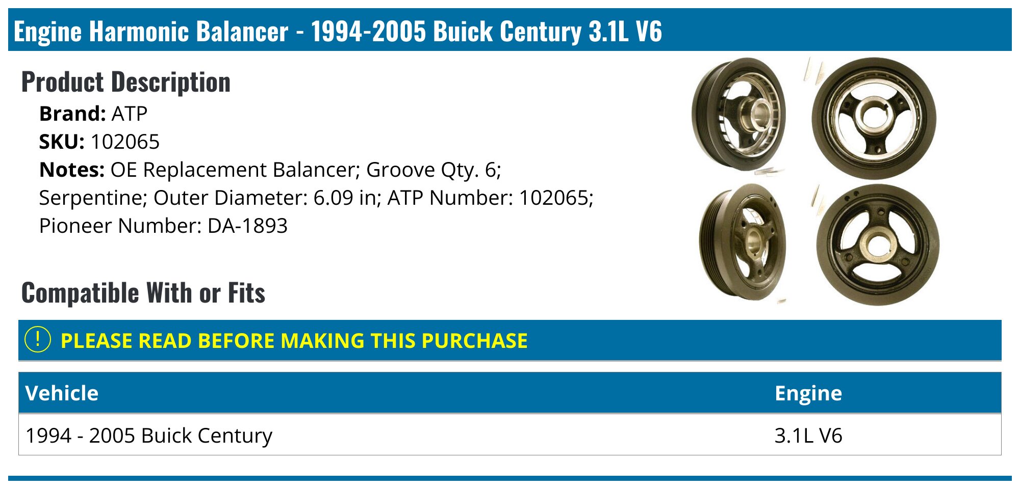 1994-2005 Buick Century Engine Harmonic Balancer - ATP 102065 ...