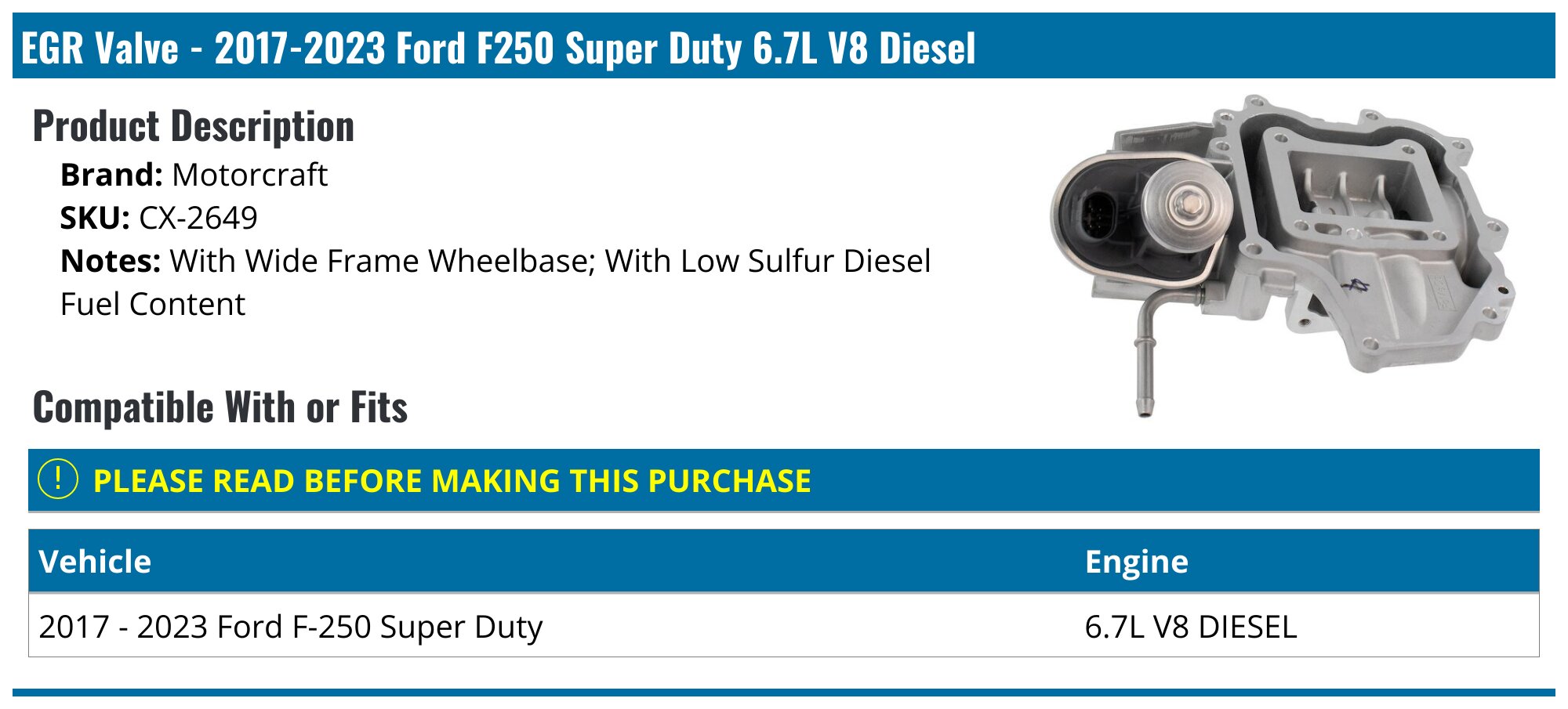 2017-2026 Ford F250 Super Duty EGR Valve - Motorcraft CX-2649 ...