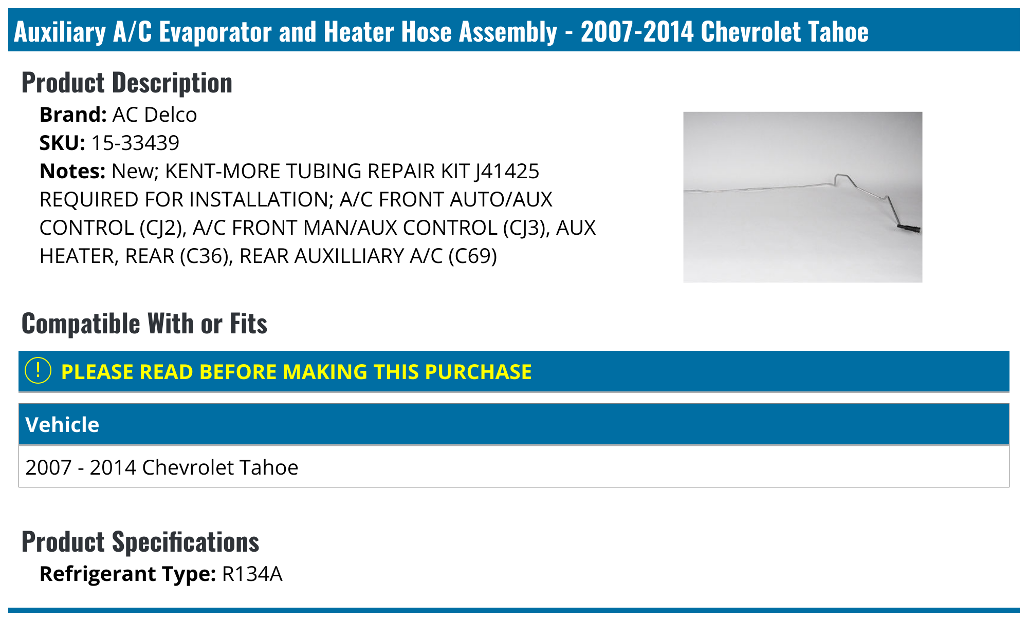 2007-2014 Chevrolet Tahoe A/C Hose - AC Delco 15-33439 - PartsGeek.com