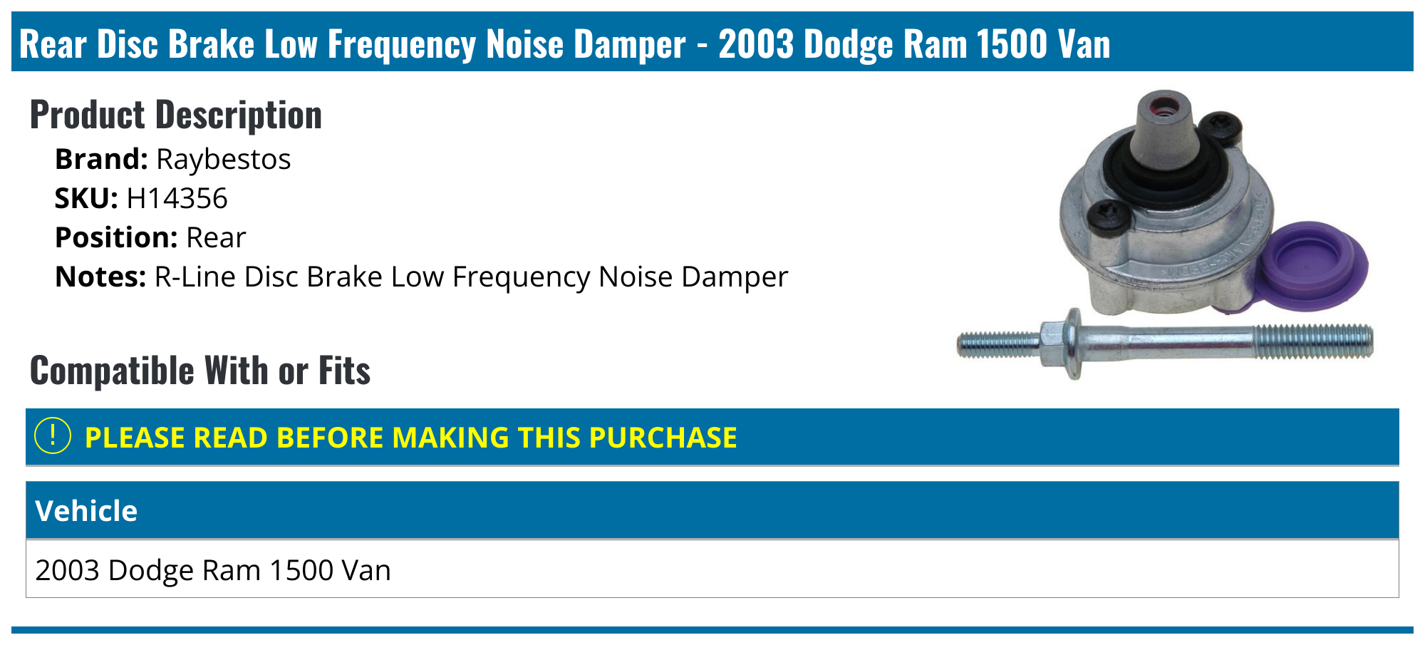 2003 Dodge Ram 1500 Van Disc Brake Low Frequency Noise Damper ...