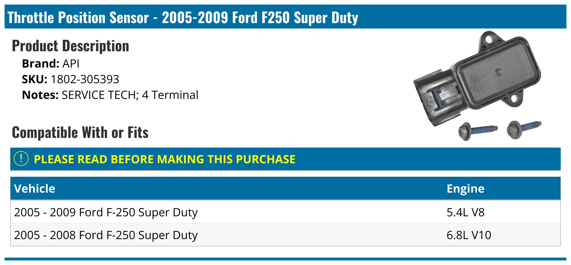 2005-2009 Ford F250 Super Duty Throttle Position Sensor - API 18249 ...