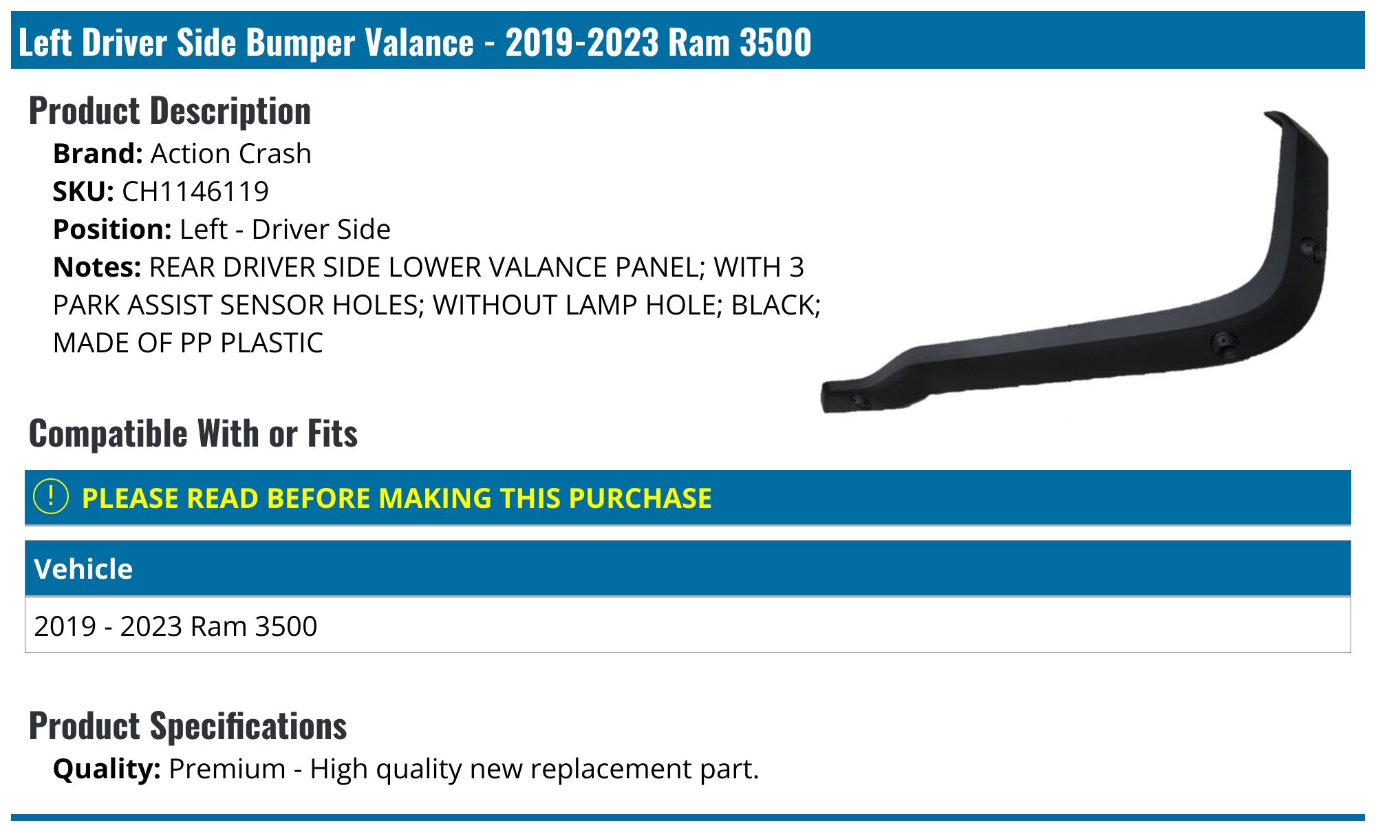 Valance Panel - Front Lower Bumper Valance | Parts Geek