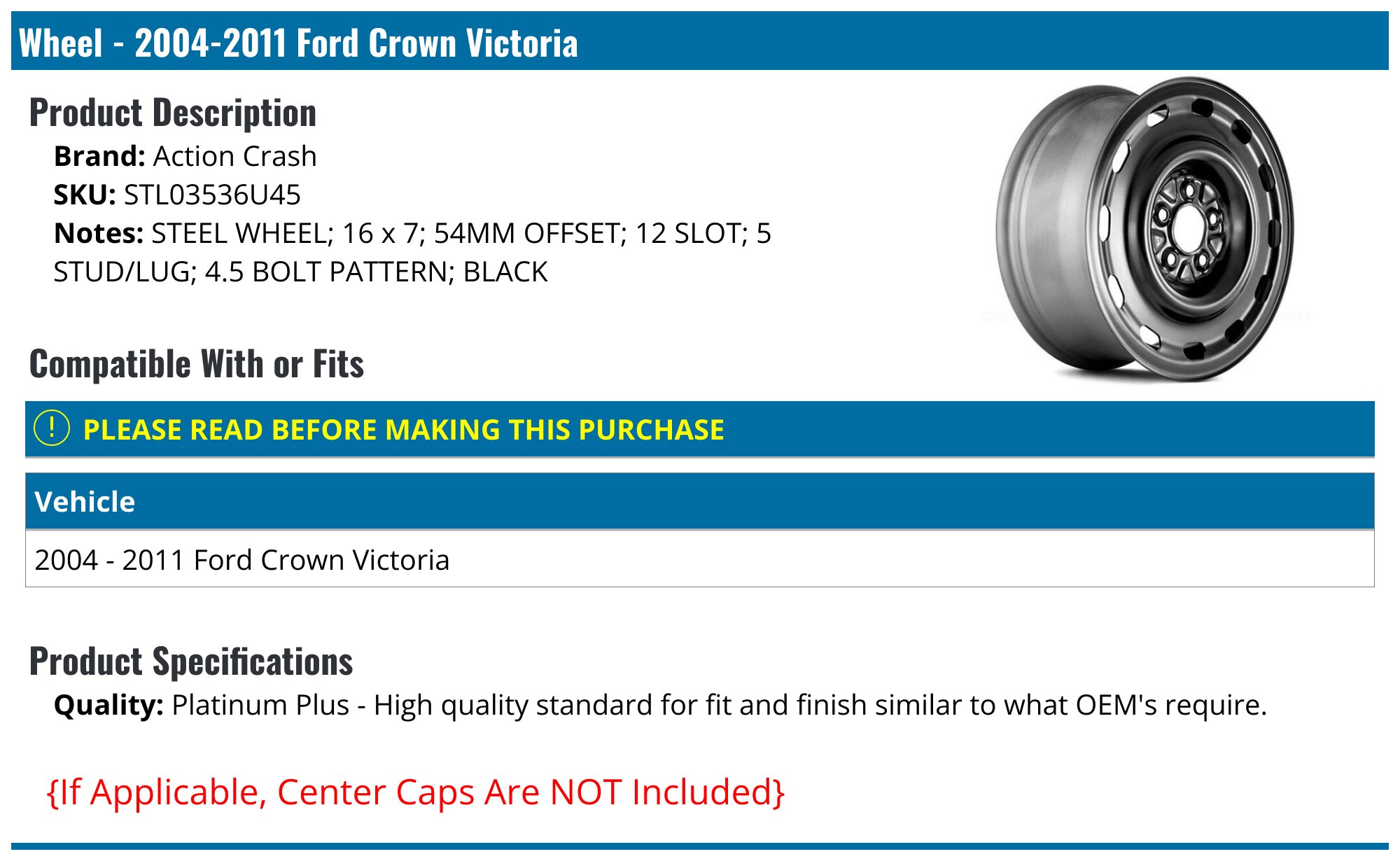 2004-2011 Ford Crown Victoria Wheel - Action Crash STL03536U45 ...