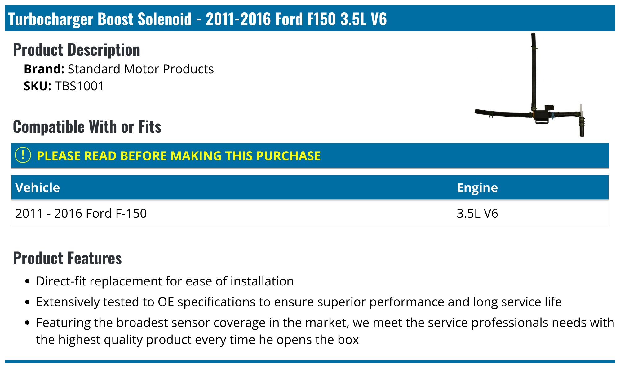 2011-2016 Ford F150 Turbocharger Boost Solenoid - Standard Motor ...