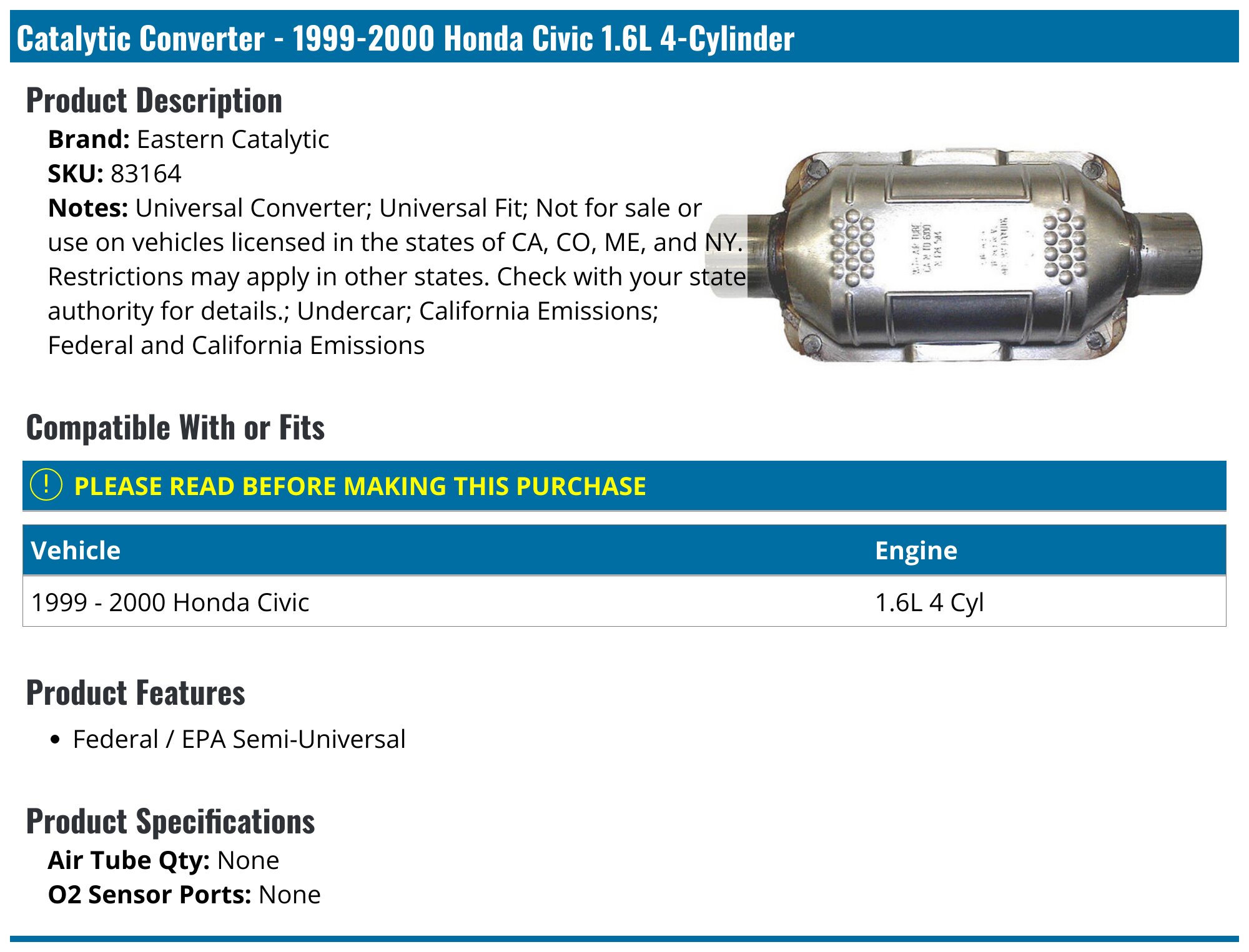 2000 Honda Civic Catalytic Converter