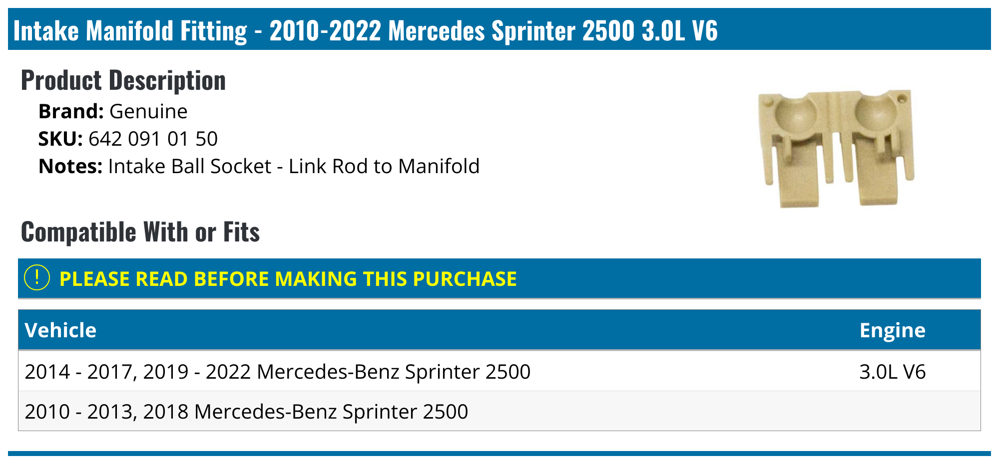 2010-2022 Mercedes Sprinter 2500 Intake Manifold Fitting - Genuine 642 ...