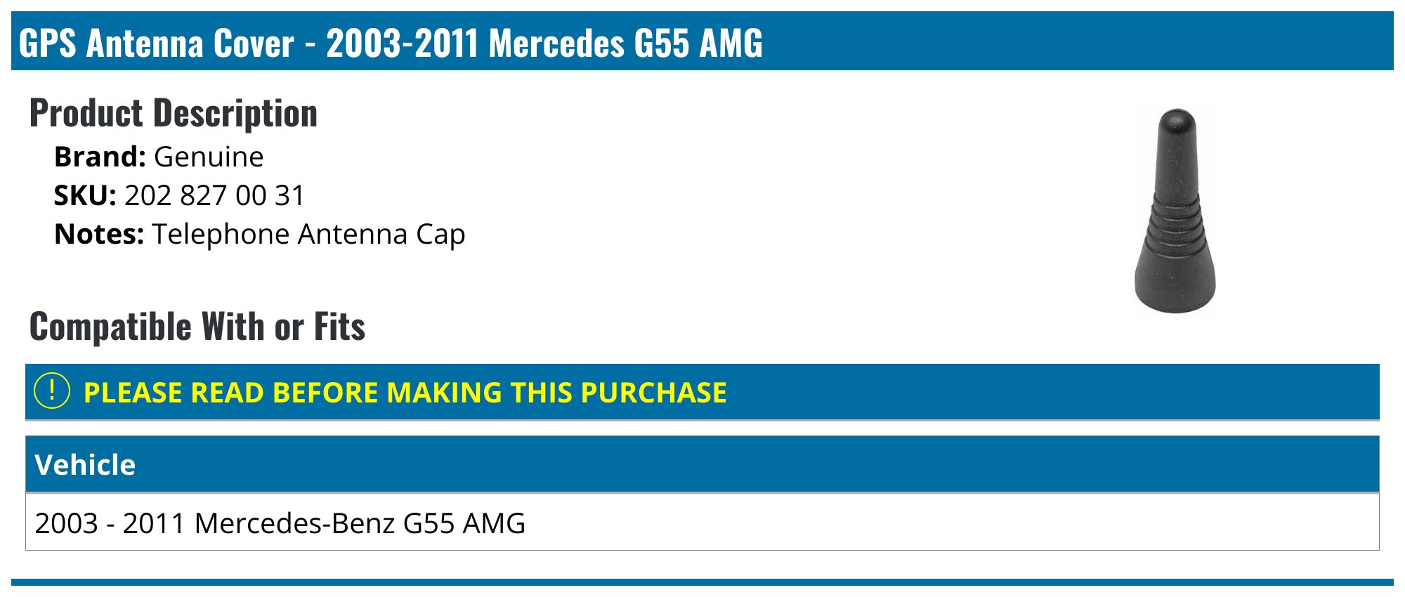 2003-2011 Mercedes G55 AMG GPS Antenna Cover - Genuine 202 827 00 31 ...