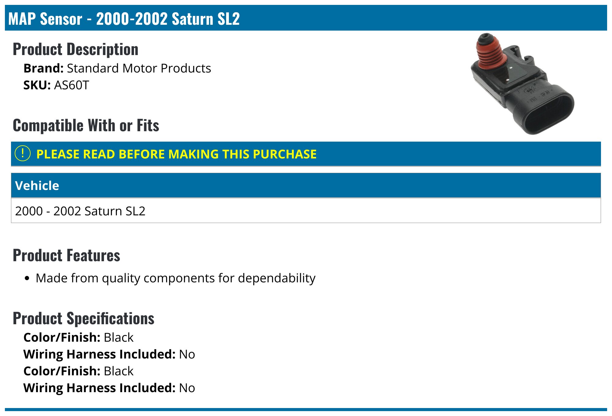 2000-2002 Saturn SL2 MAP Sensor - Standard Motor Products AS60T ...