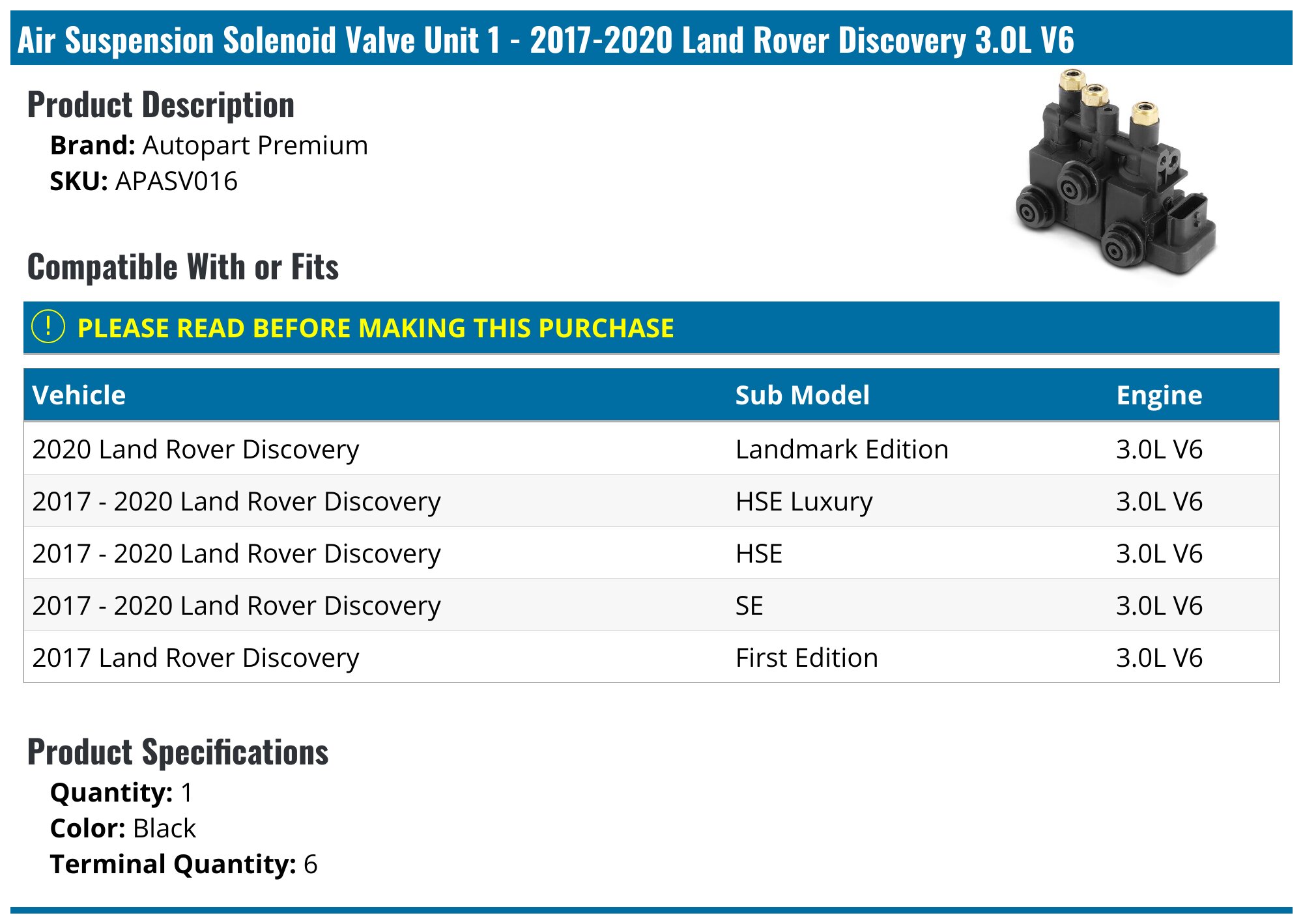 2017-2020 Land Rover Discovery Air Suspension Solenoid Valve Unit ...
