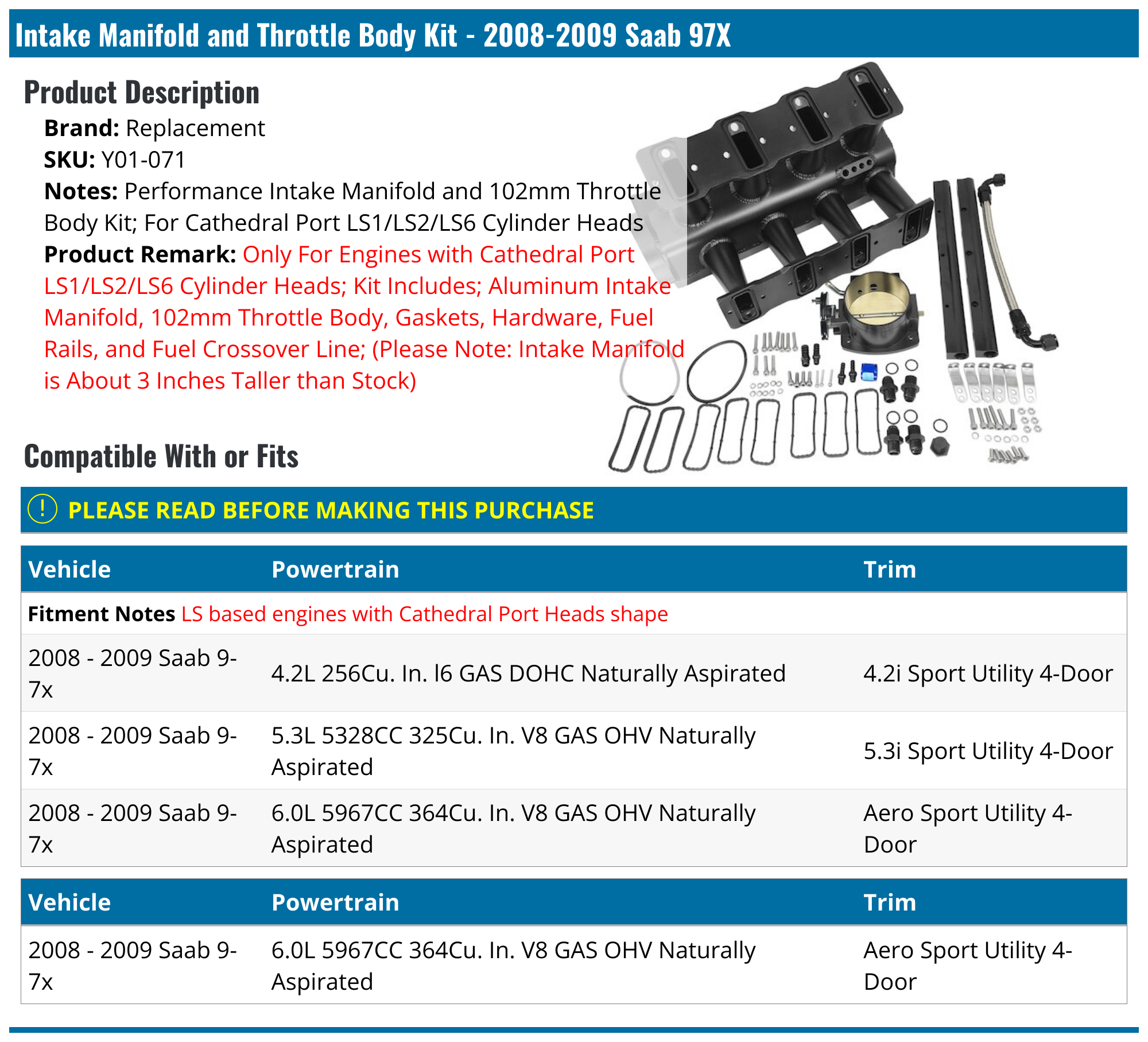 2008-2009 Saab 97X Intake Manifold - Replacement Y01-071 - PartsGeek.com