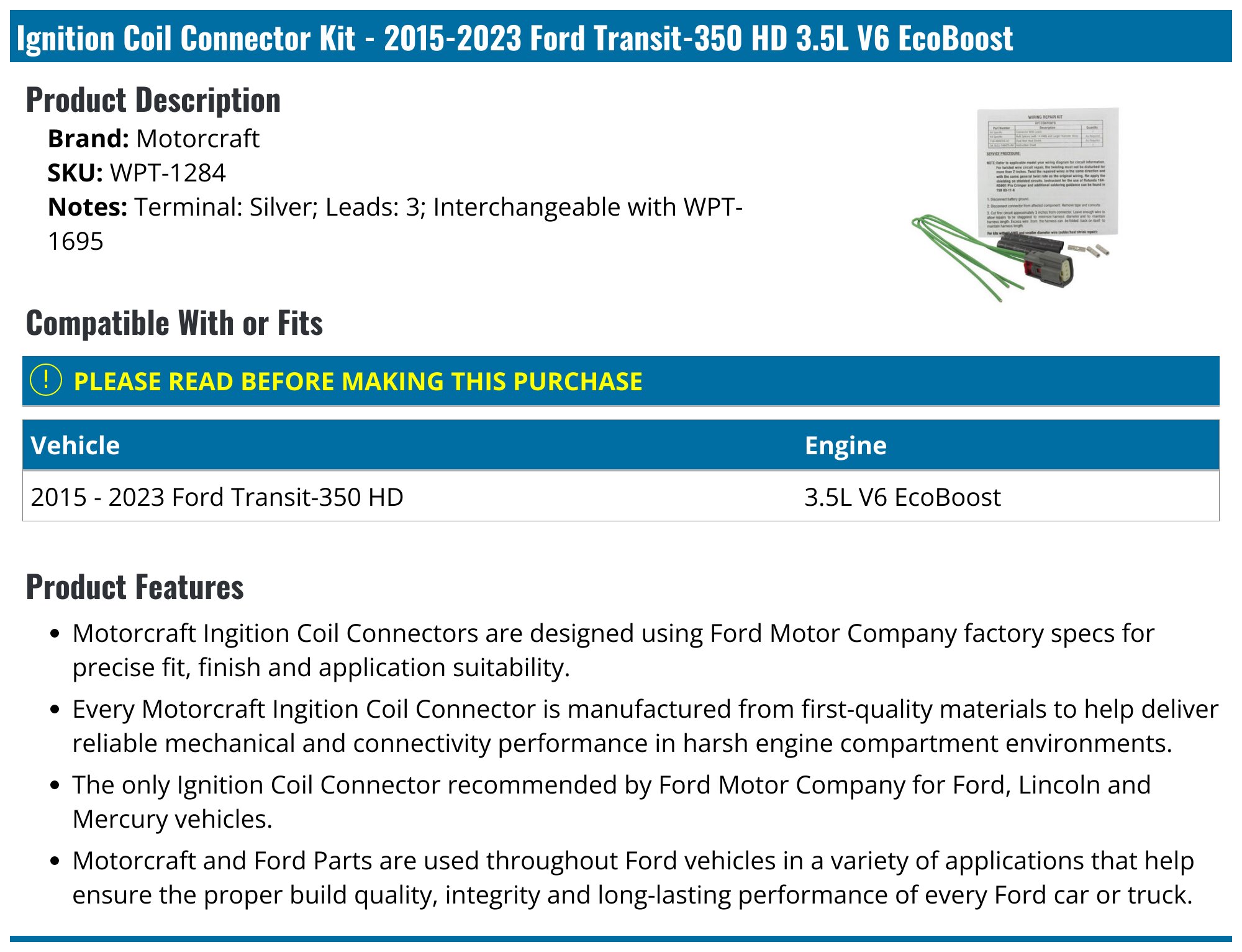 2015-2024 Ford Transit-350 HD Ignition Coil - Motorcraft WPT-1284 ...