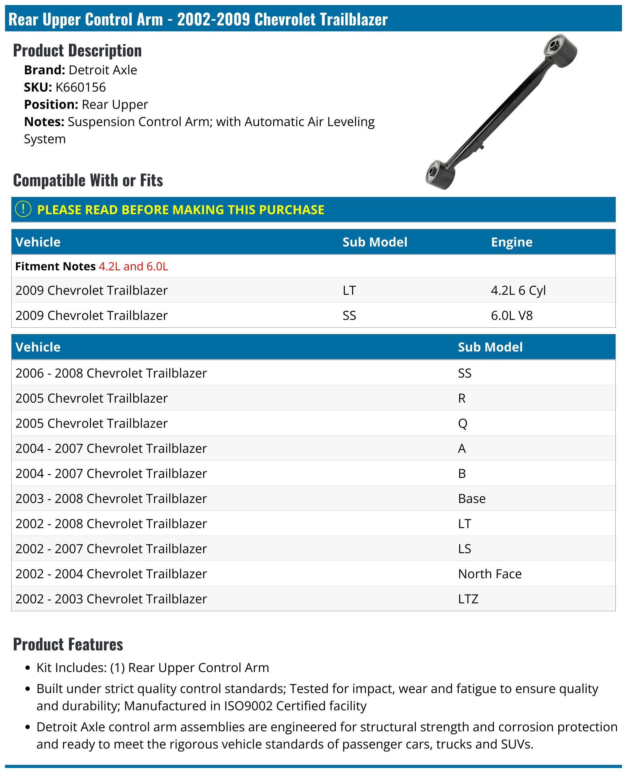 2002-2009 Chevrolet Trailblazer Control Arm - Detroit Axle K660156 ...