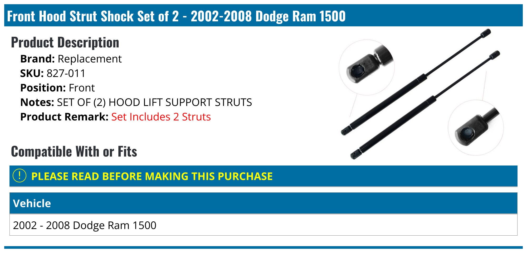 Hood Struts/Shocks Replacement - Car Hood Lift Support | Parts Geek