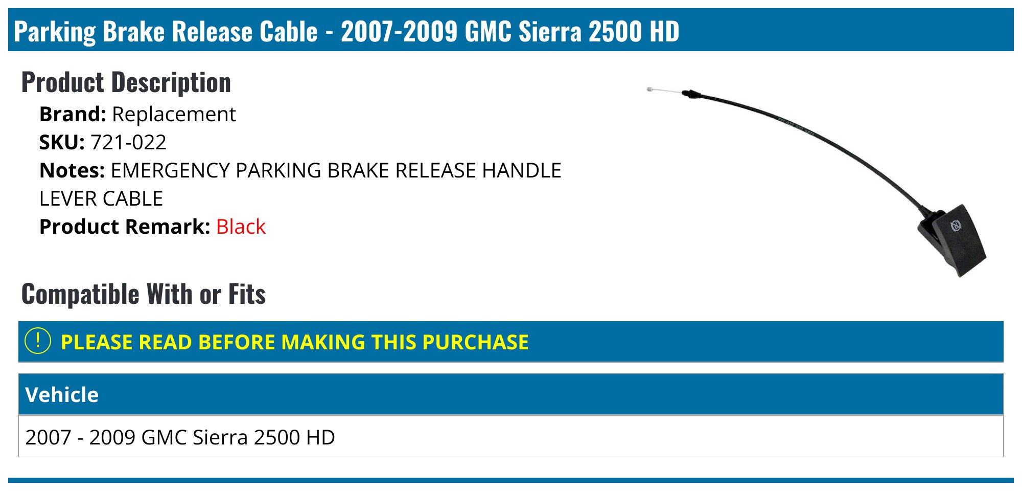 2007-2009 GMC Sierra 2500 HD Parking Brake Release Cable - Replacement ...