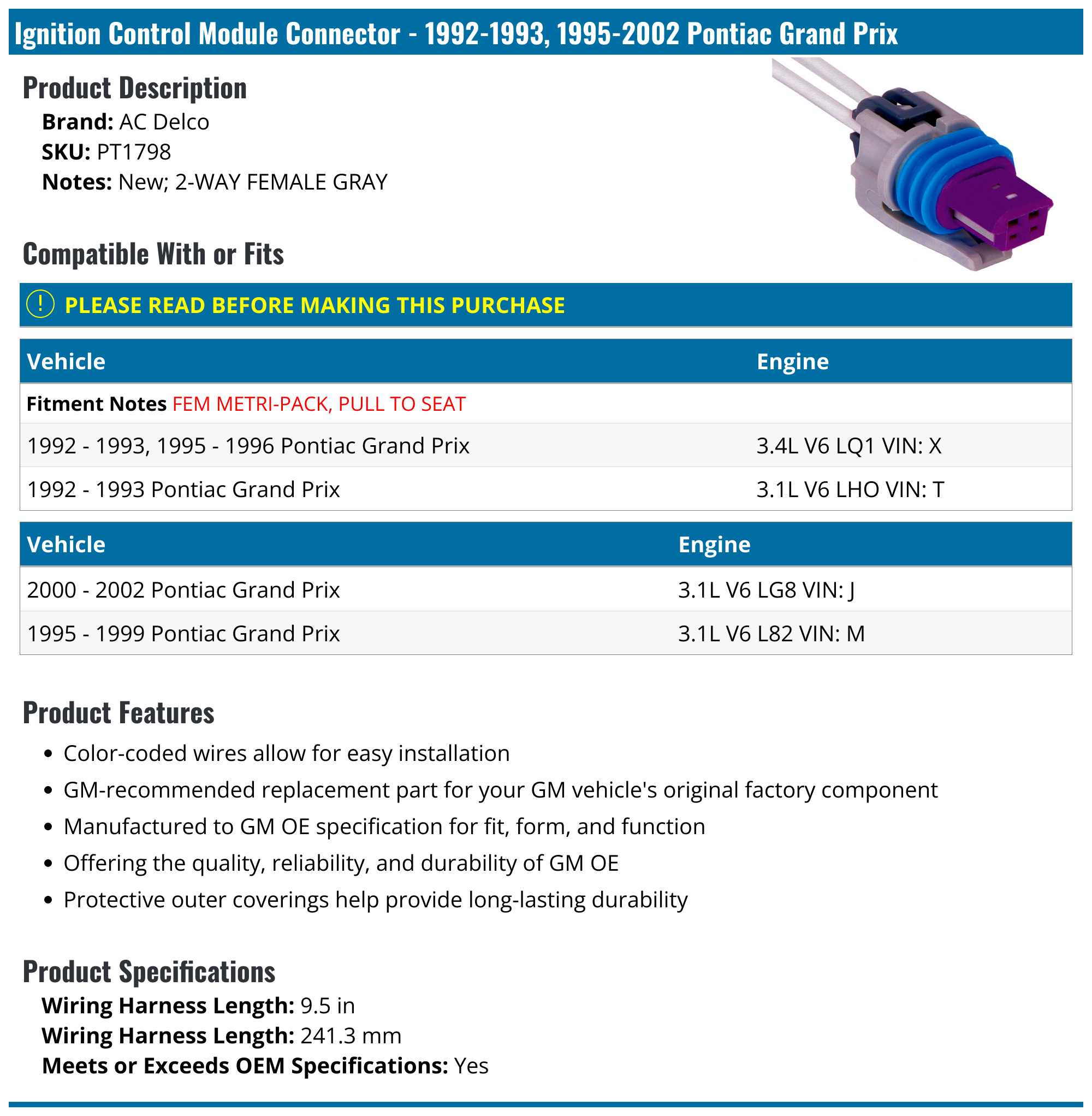 1992-1993, 1995-2002 Pontiac Grand Prix Ignition Control Module ...