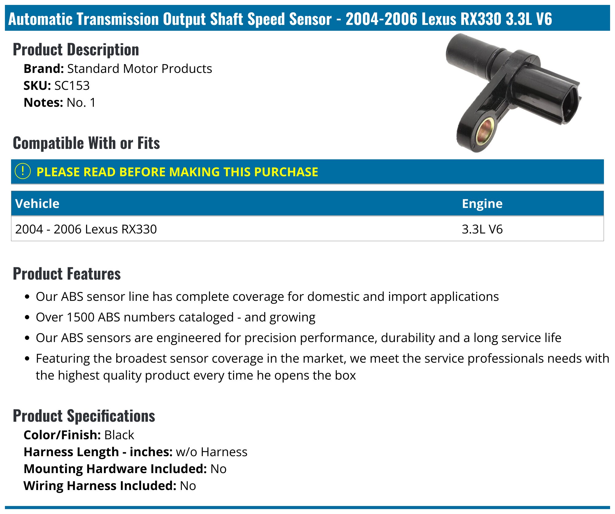 2004-2006 Lexus RX330 Automatic Transmission Output Shaft Speed Sensor ...