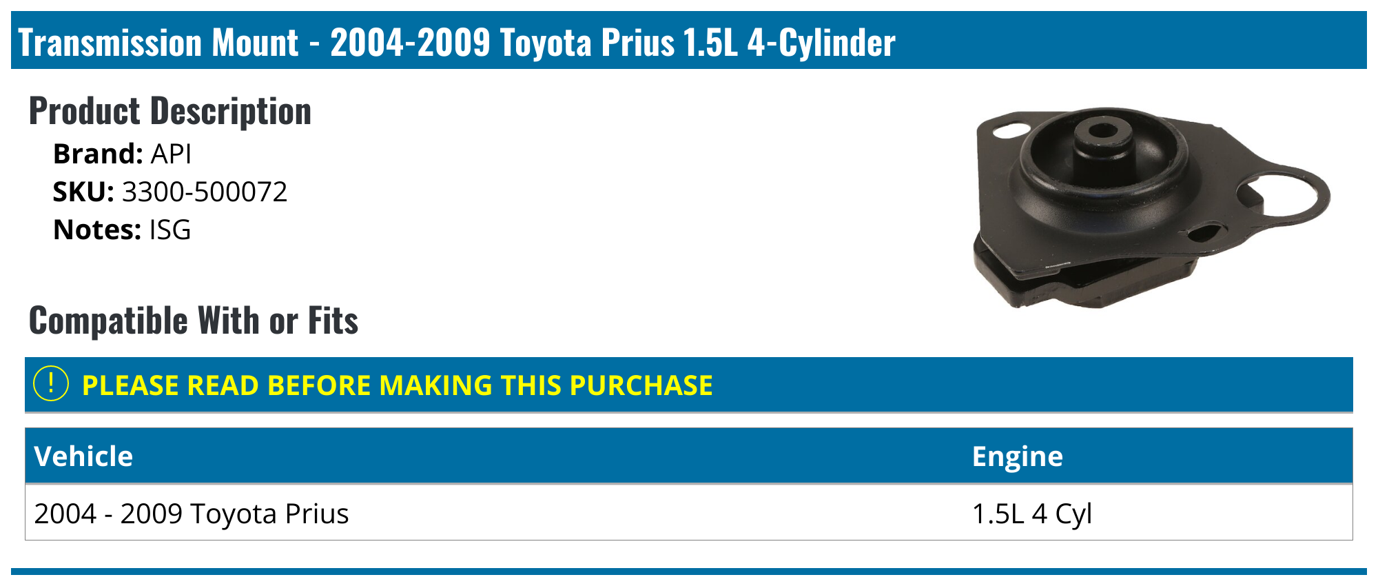 2004-2009 Toyota Prius Transmission Mount - API 18054-02087556 ...