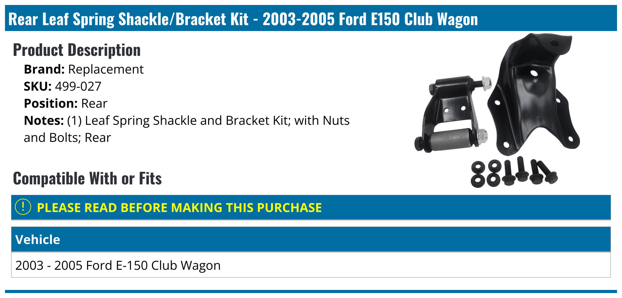 2003-2005 Ford E150 Club Wagon Leaf Spring Shackle - Replacement 499 ...