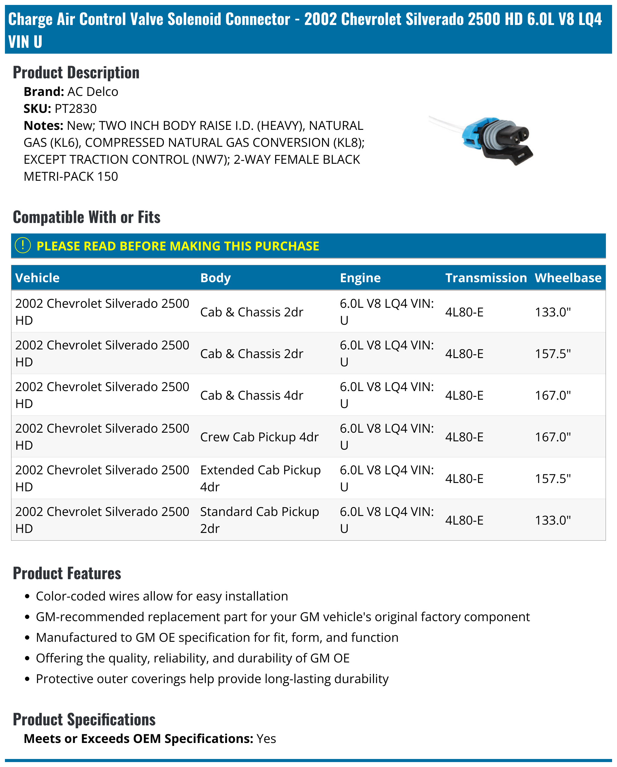 2002 Chevrolet Silverado 2500 HD Charge Air Control Valve Solenoid ...