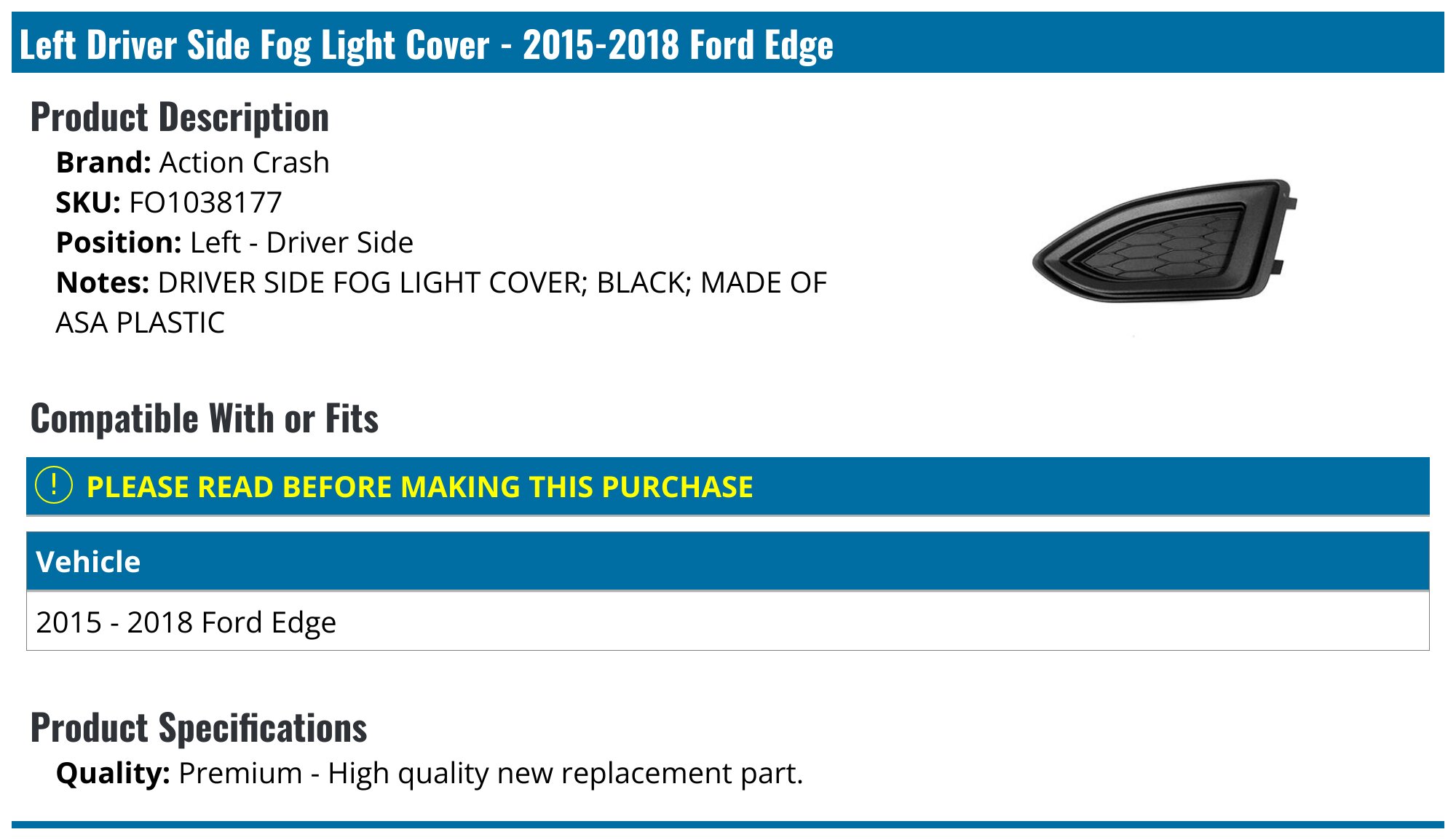Ford Edge Fog Light - Fog Lights - Action Crash Autopart Premium Depo ...