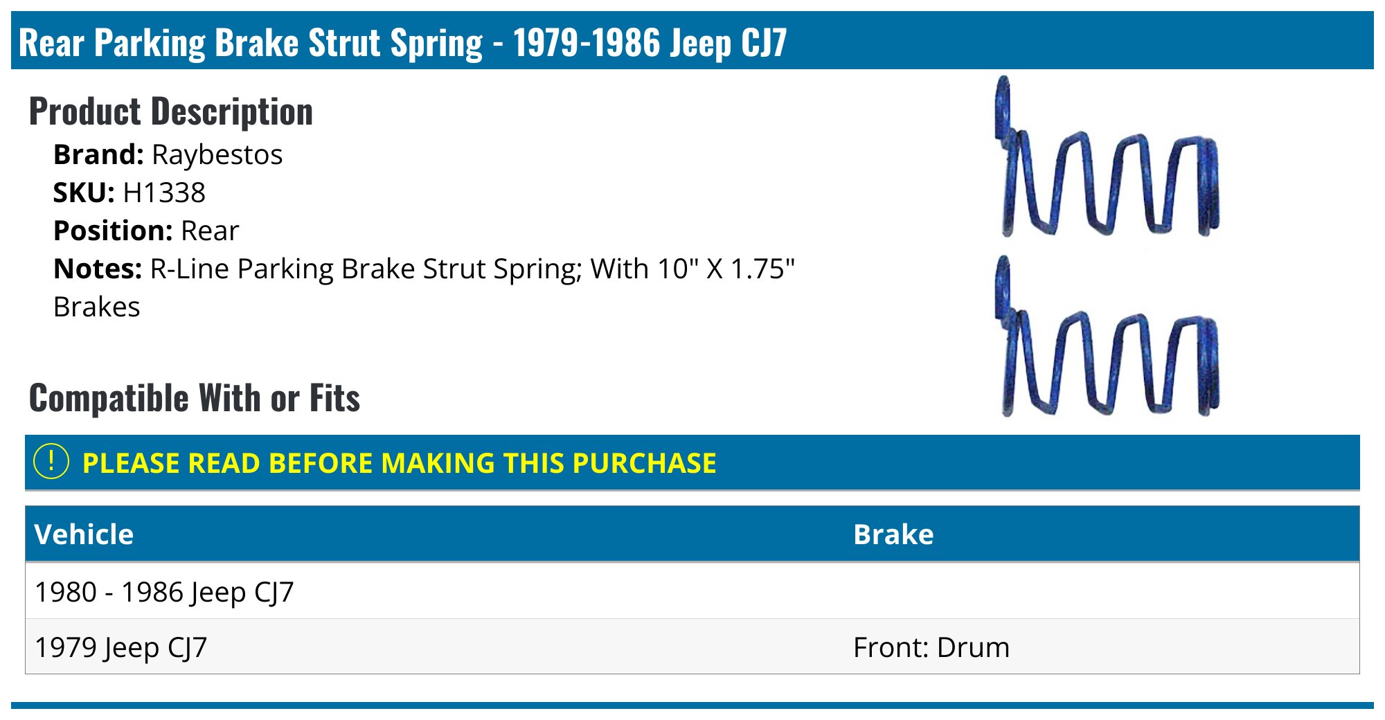 1979-1986 Jeep CJ7 Parking Brake Strut Spring - Raybestos H1338 - Rear ...