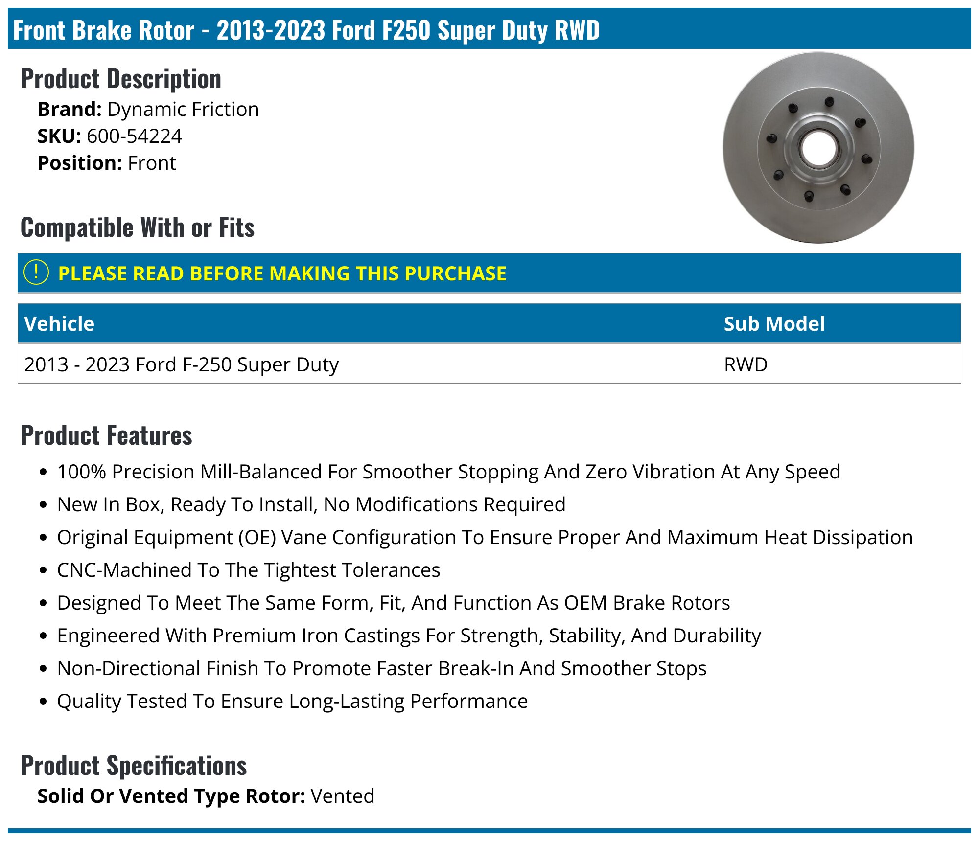 2013-2025 Ford F250 Super Duty Brake Rotor - Dynamic Friction 600-54224 ...