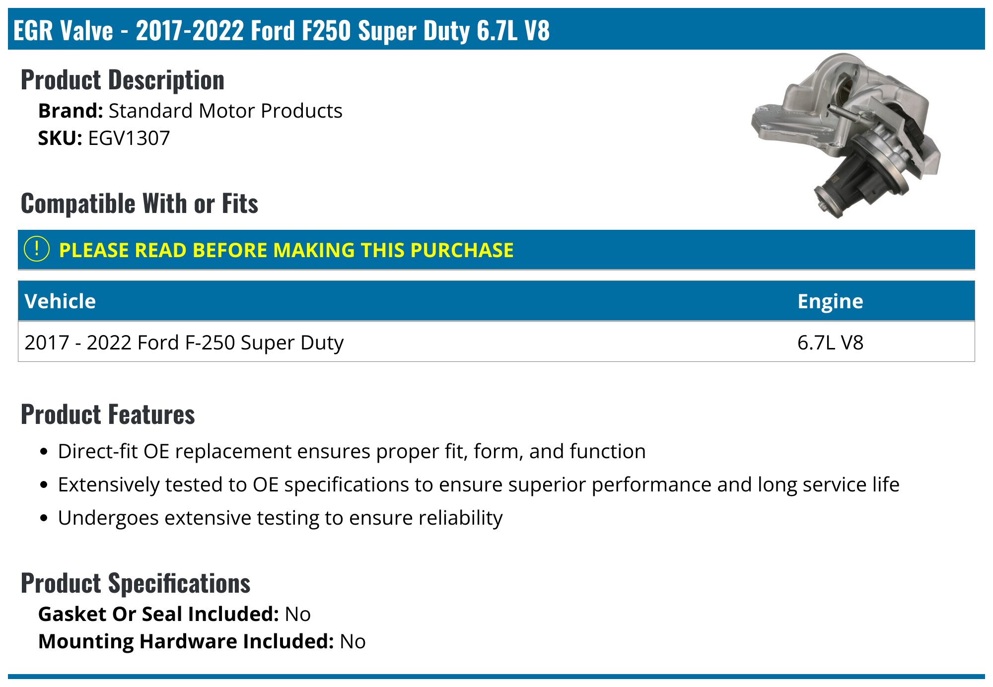 2017-2022 Ford F250 Super Duty EGR Valve - Standard Motor Products ...