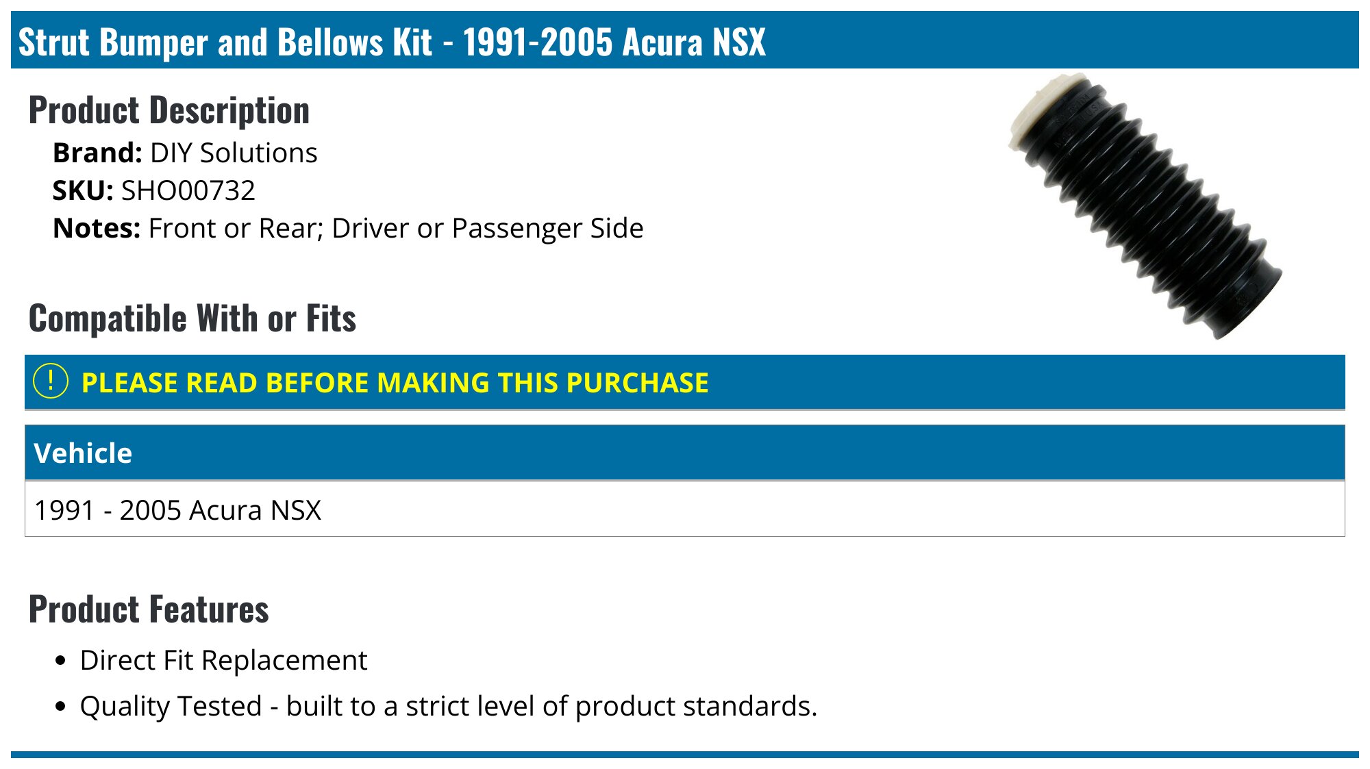 1991-2005 Acura NSX Strut Bumper and Bellows Kit - DIY Solutions ...