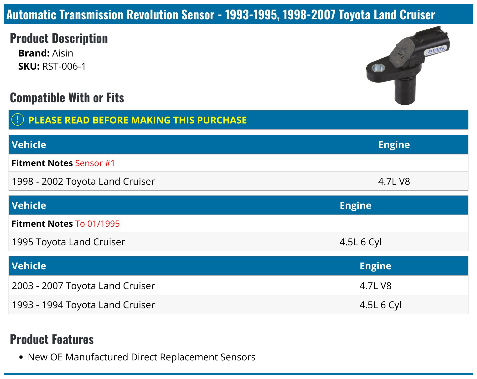 1993-1995, 1998-2007 Toyota Land Cruiser Automatic Transmission ...