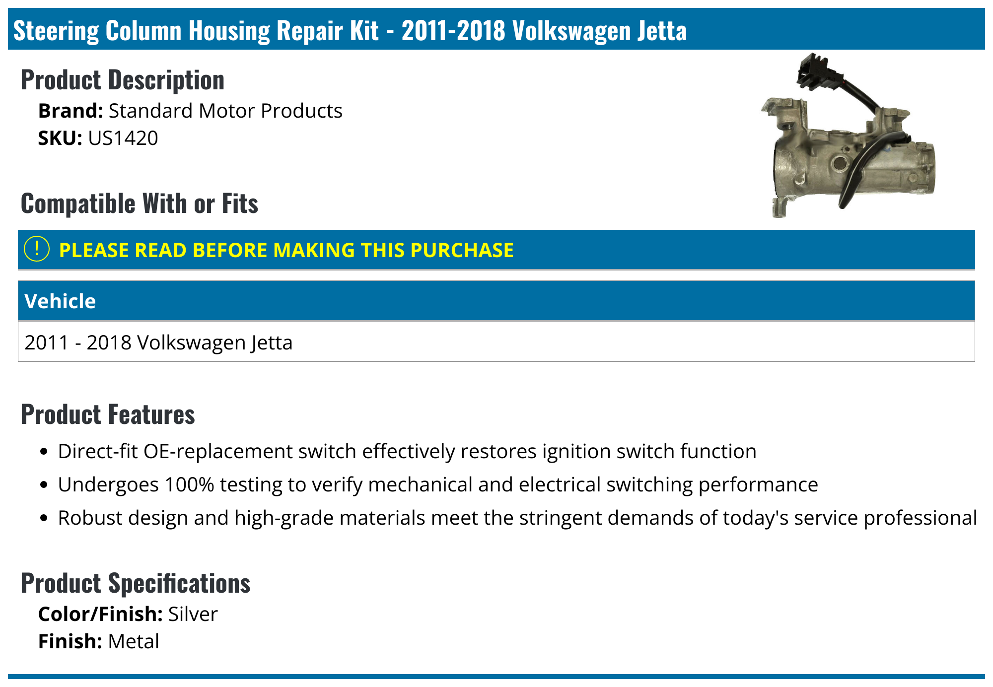 2011-2018 Volkswagen Jetta Steering Column Housing Repair Kit ...