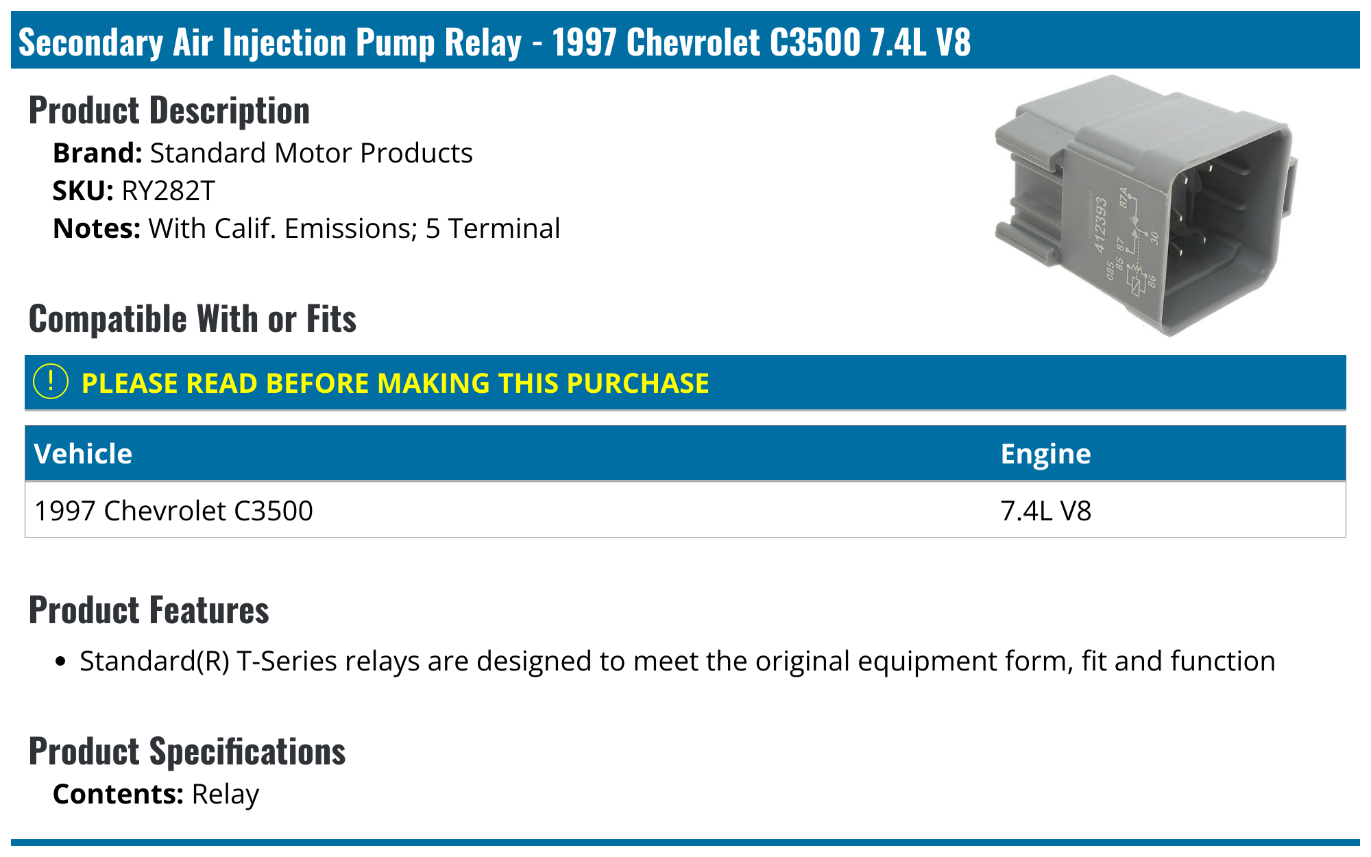 1997 Chevrolet C3500 Secondary Air Injection Pump Relay - Standard ...