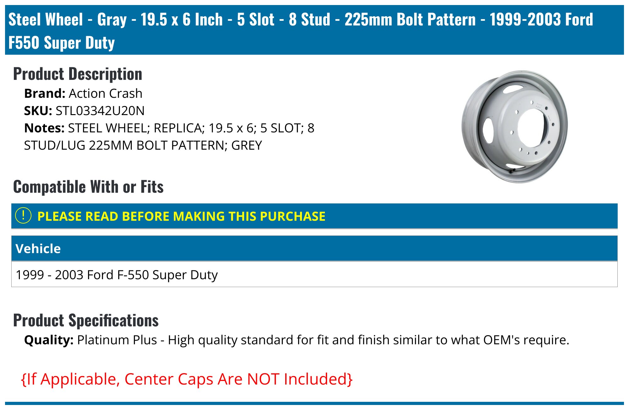 1999-2003 Ford F550 Super Duty Wheel - Action Crash STL03342U20N ...