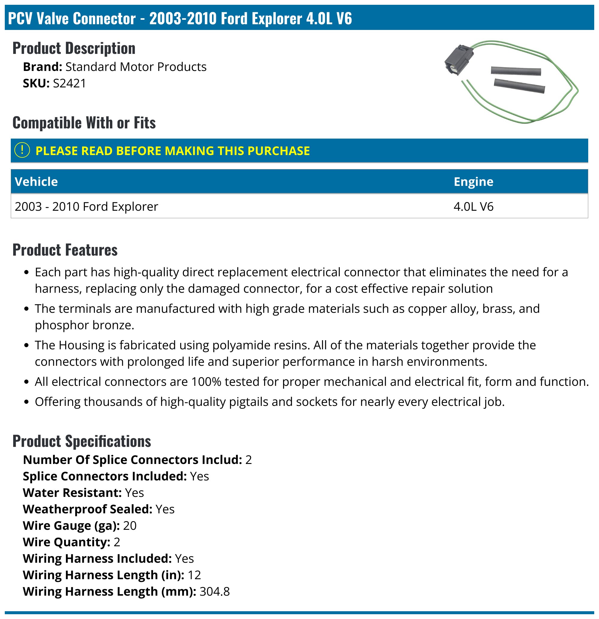 2003-2010 Ford Explorer PCV Valve Connector - Standard Motor Products ...