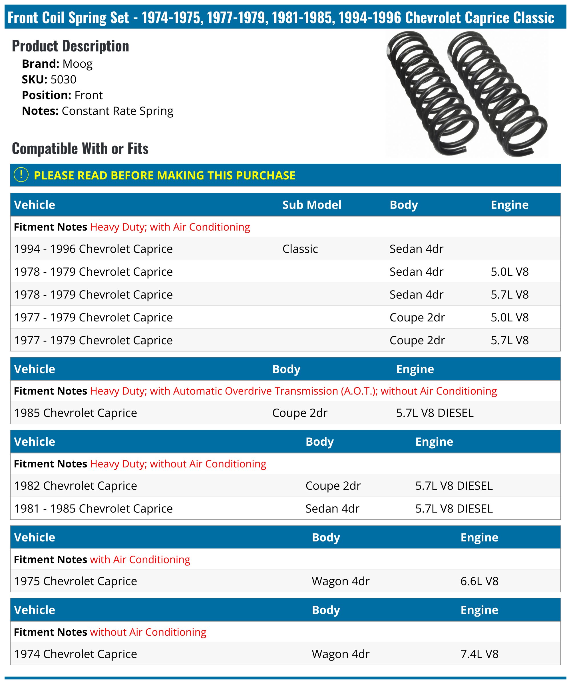 Front Coil Springs 1994 Chevrolet Caprice Coil And Leaf Springs Coil ...