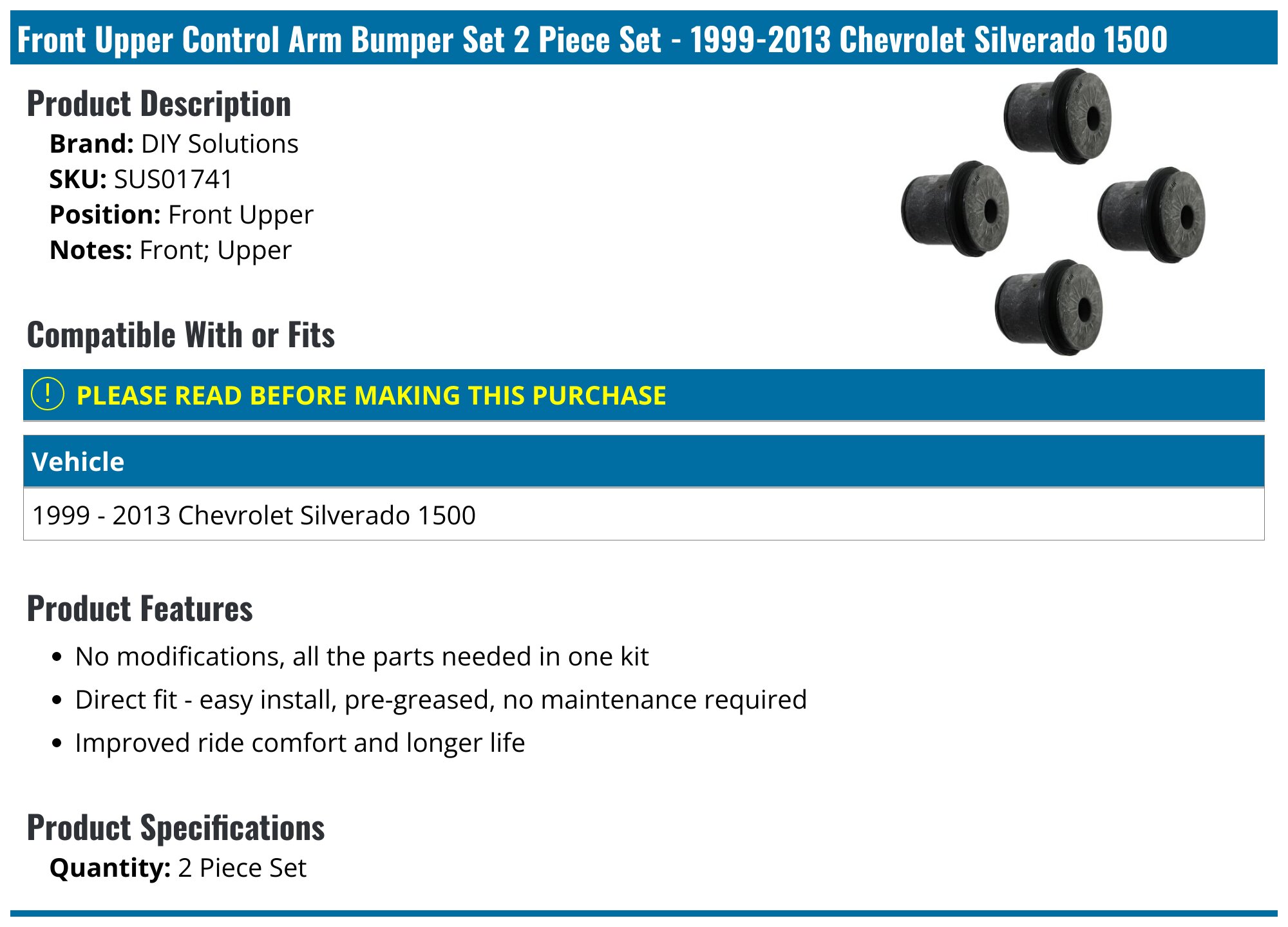 1999-2013 Chevrolet Silverado 1500 Control Arm Bumper - DIY Solutions ...