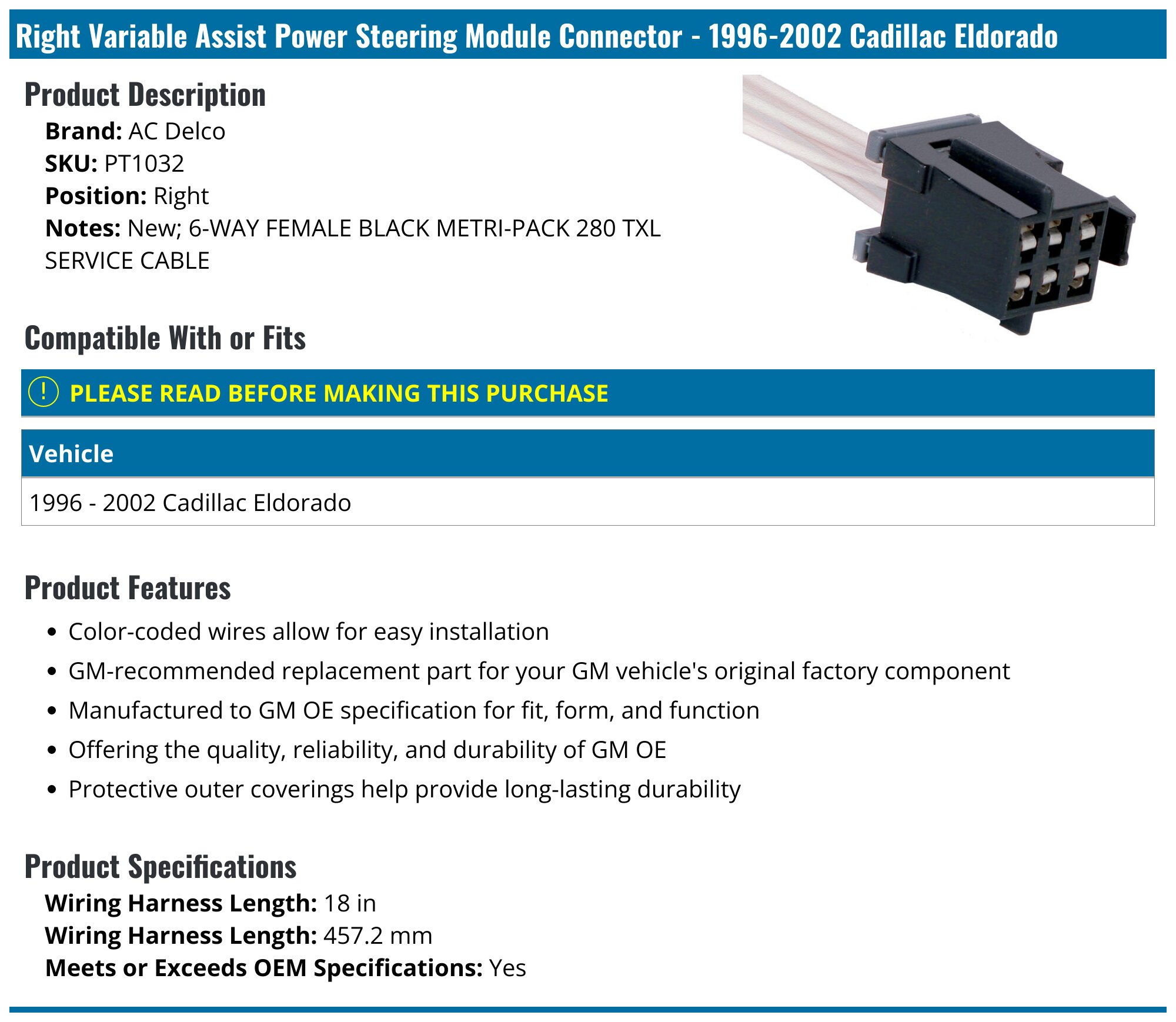 1996-2002 Cadillac Eldorado Variable Assist Power Steering Module ...