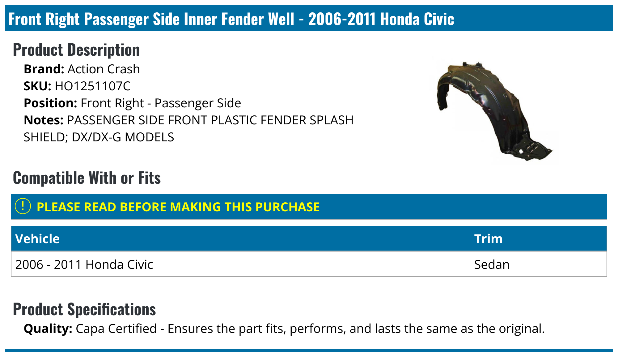 Inner Fender Well Liner - Wheel Well Liner Replacement | Parts Geek