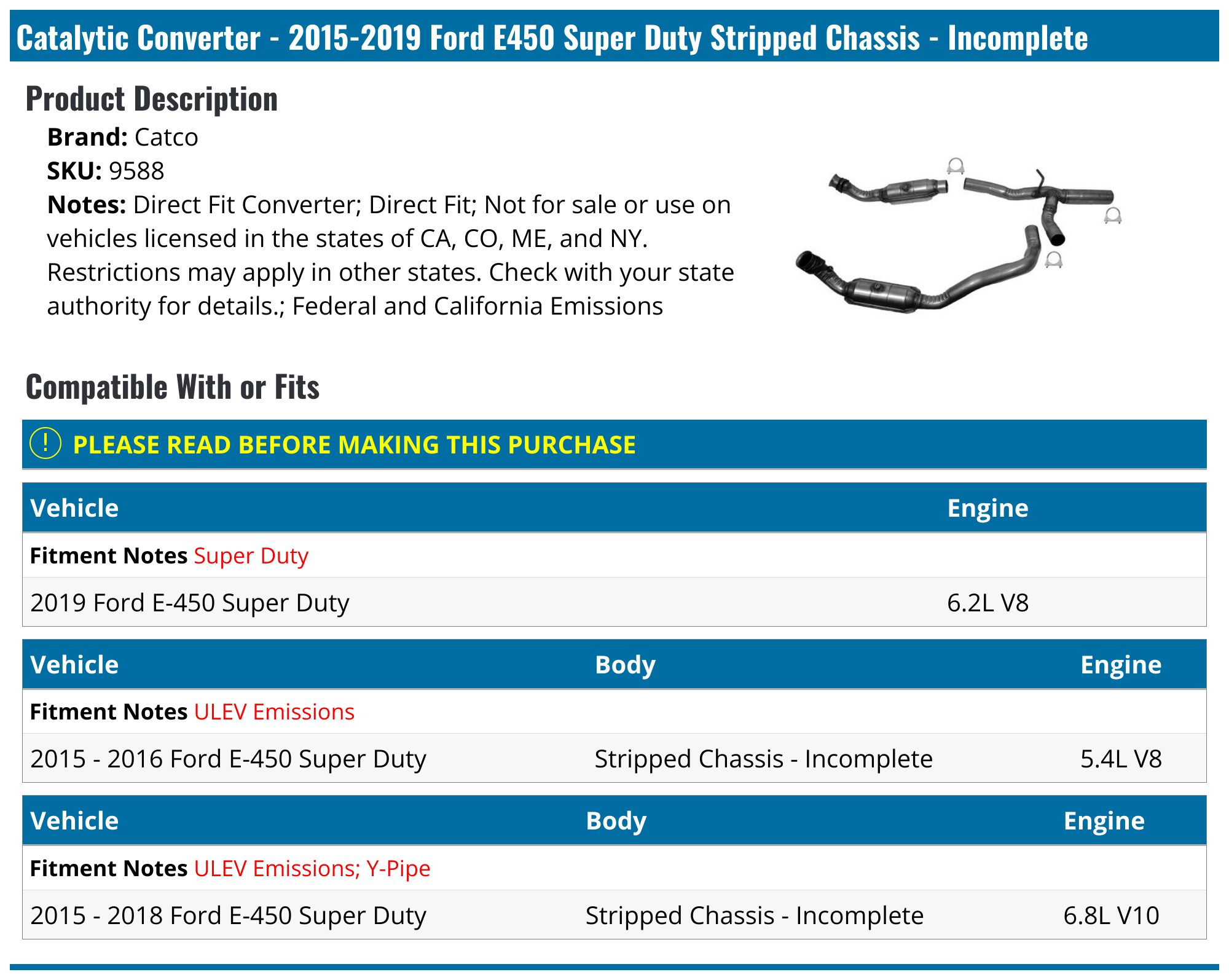 2015-2019 Ford E450 Super Duty Catalytic Converter - Catco 9588 ...