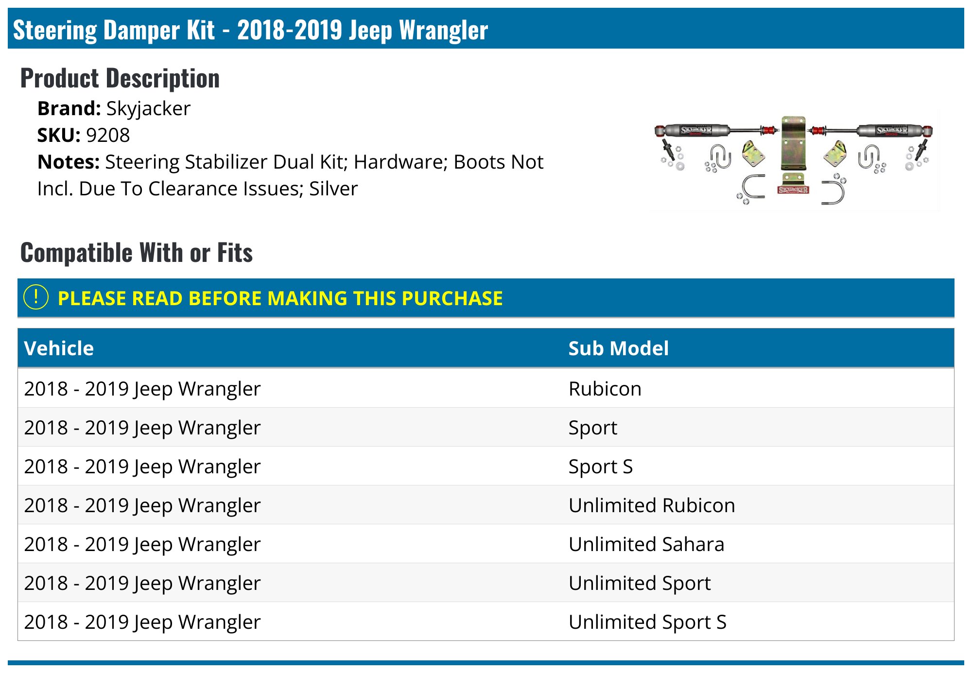 2018-2024 Jeep Wrangler Steering Damper Kit - Skyjacker 9208 ...