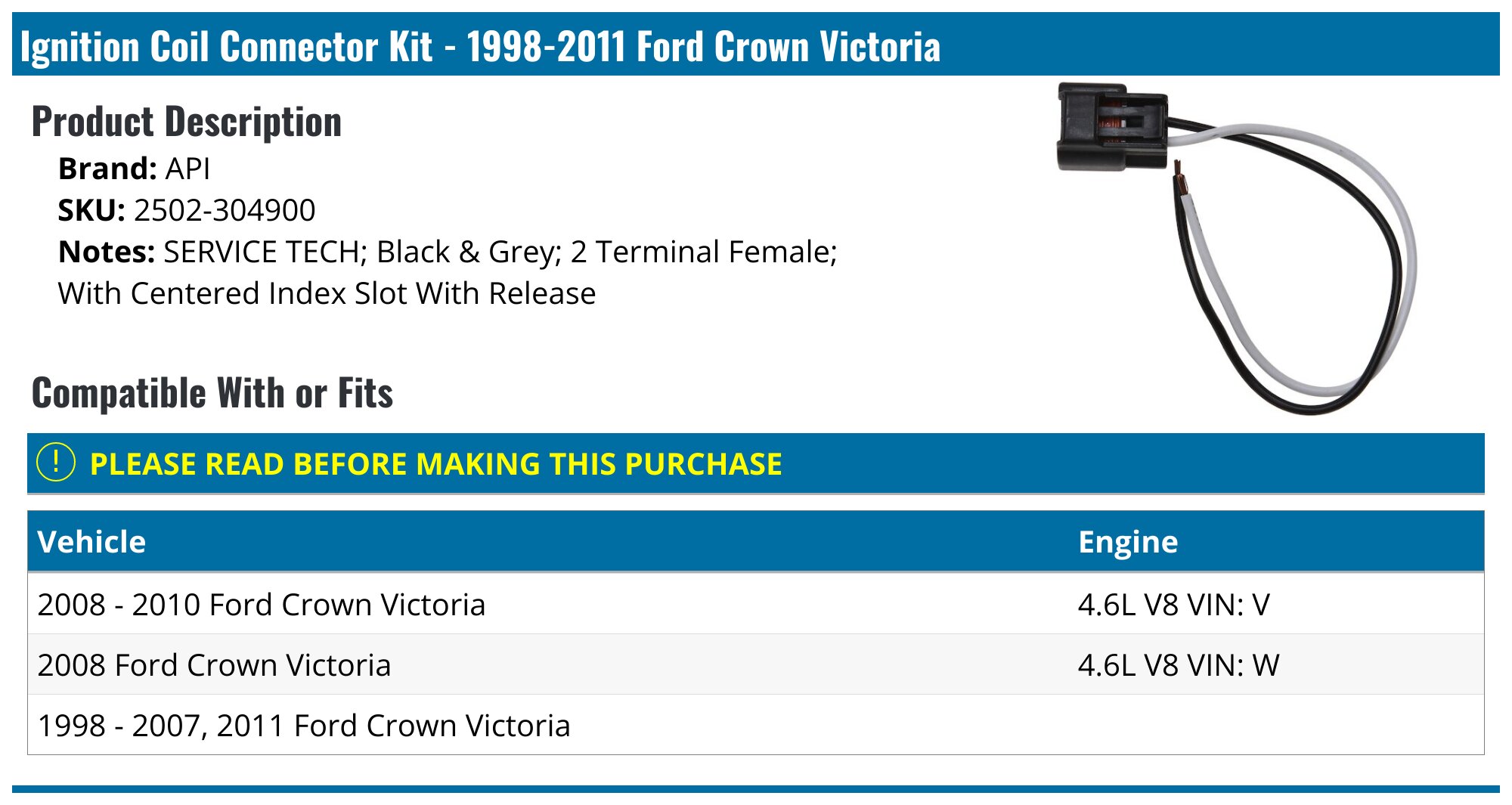 1998-2011 Ford Crown Victoria Ignition Coil - API 5012-07360277 ...