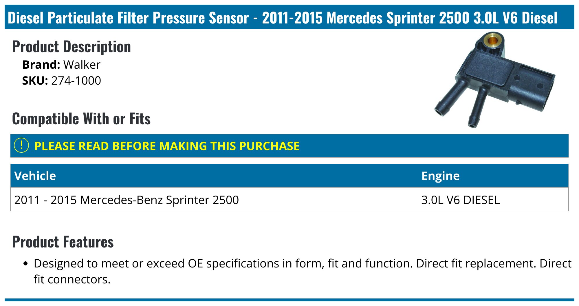 2011-2015 Mercedes Sprinter 2500 Diesel Particulate Filter Pressure ...